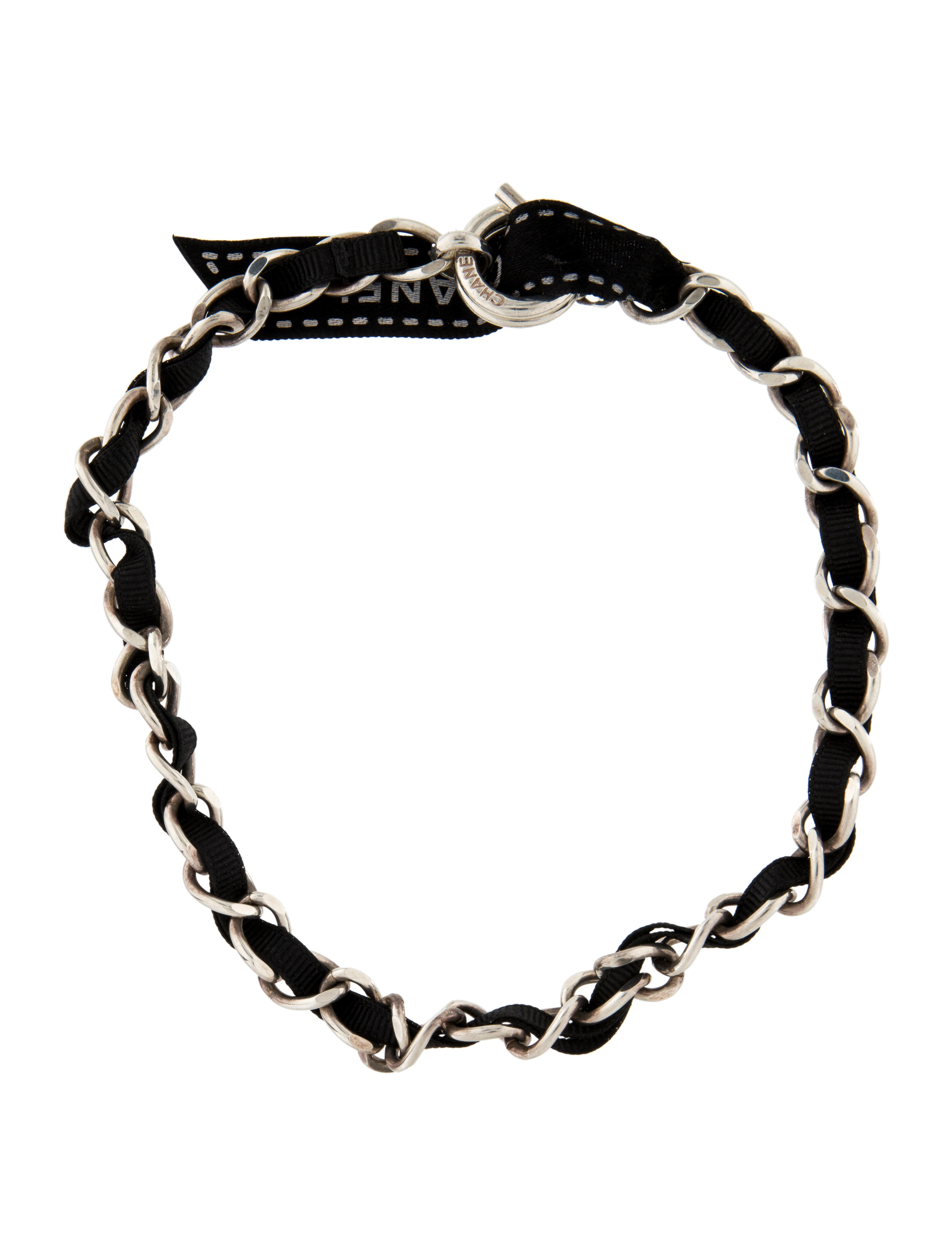 Chanel Ribbon Chain Choker Necklace - Black, Sterling Silver Choker ...