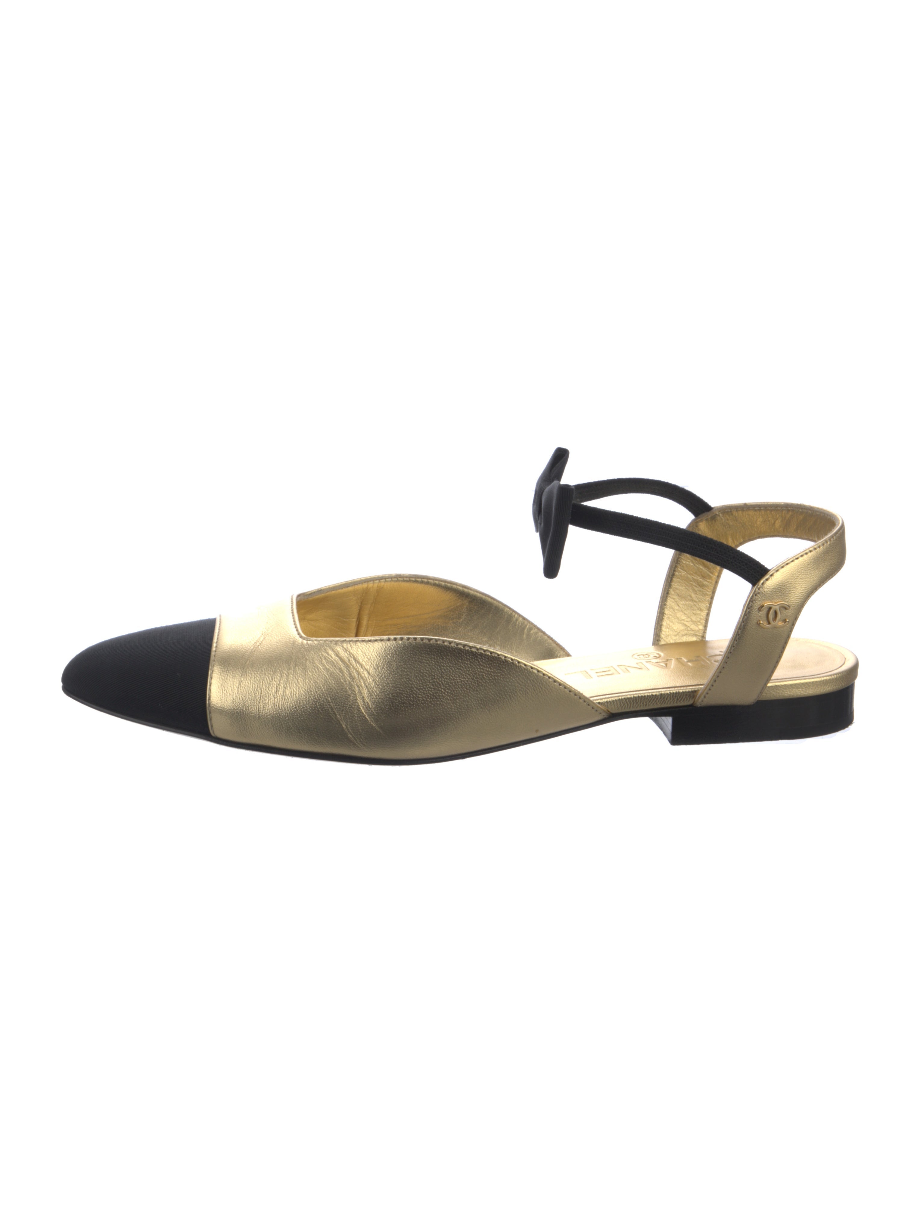Chanel 2020 Interlocking CC Logo Slingback Flats - Gold Flats, Shoes ...
