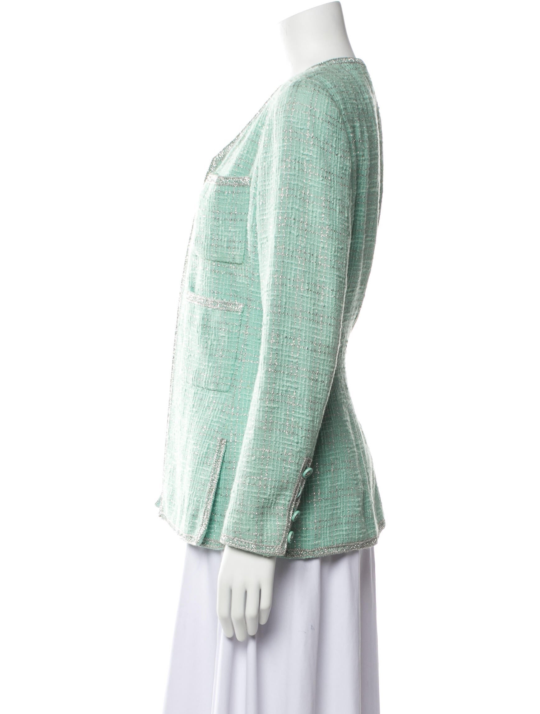 Chanel 1997 Tweed Pattern Evening Jacket - Green Jackets, Clothing ...