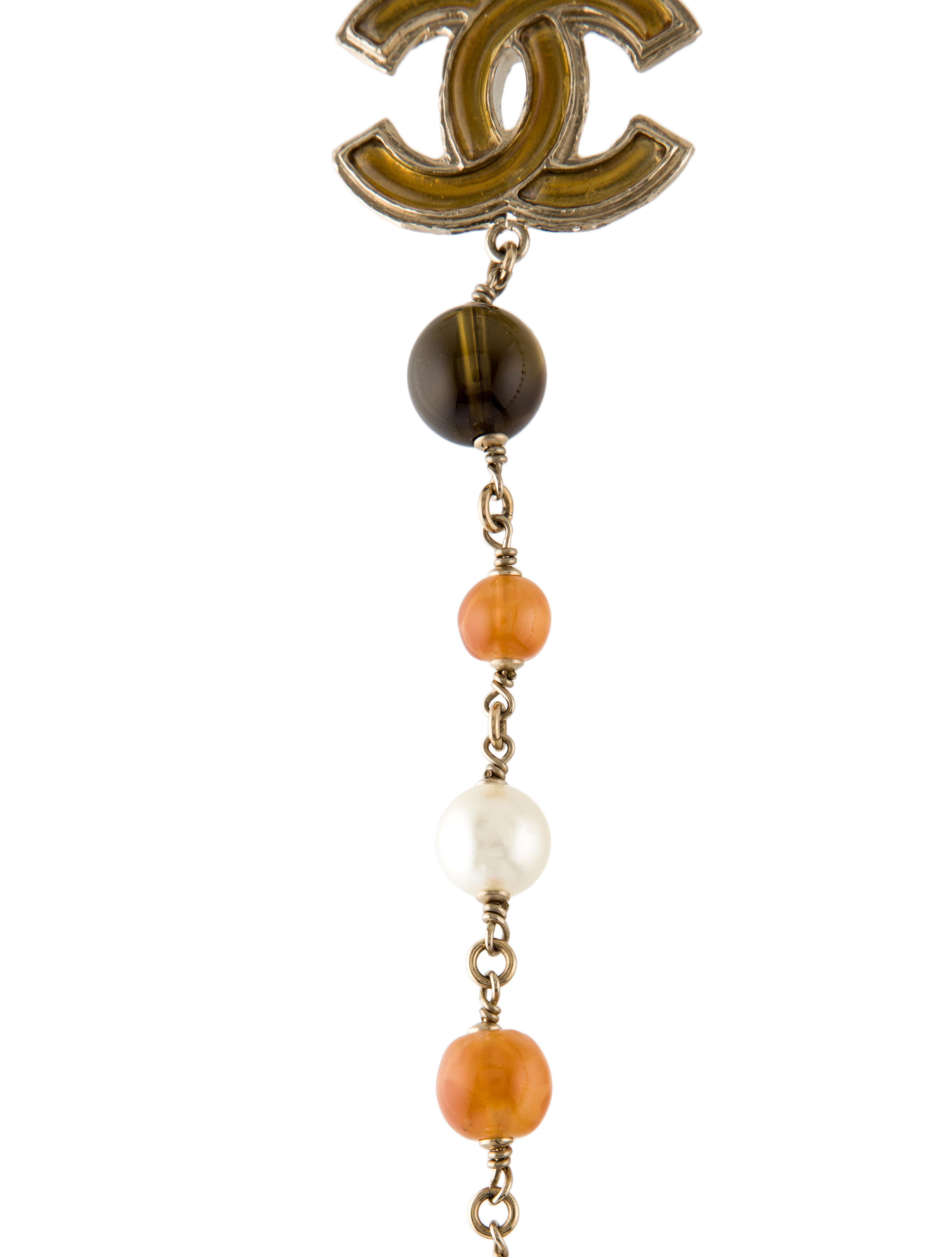 Chanel Smoky Quartz & Pearl CC Bead Necklace - Gold-Plated Bead Strand ...
