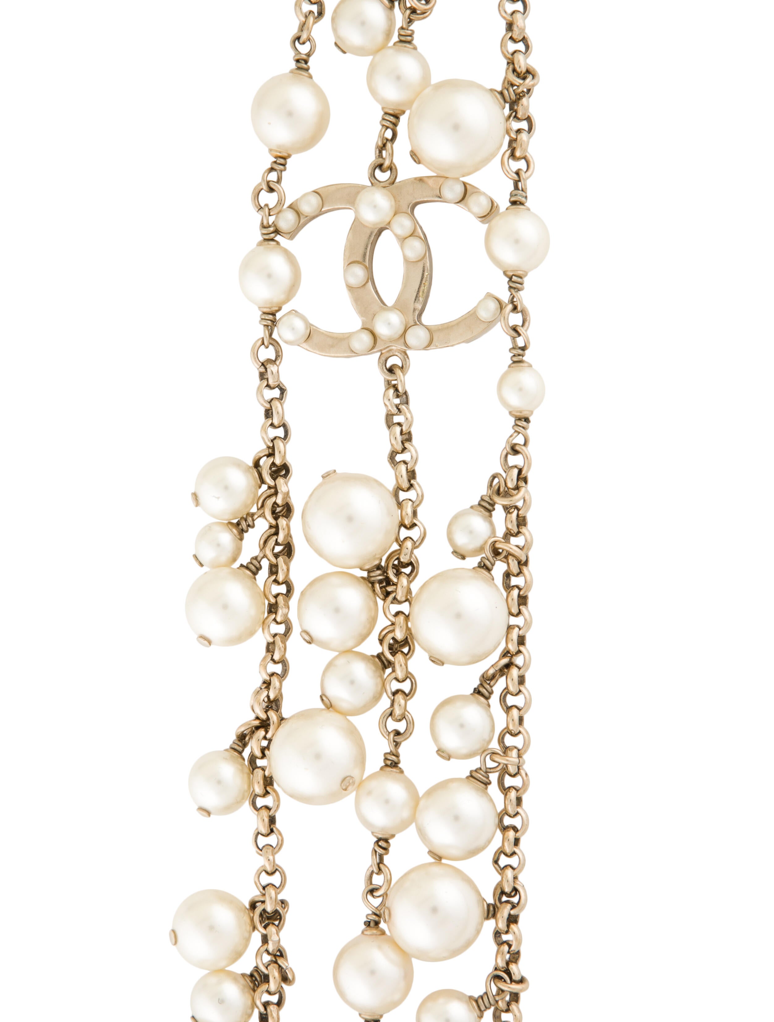 Chanel Strass, Leather & Faux Pearl Multistrand CC Necklace w/ Tags ...