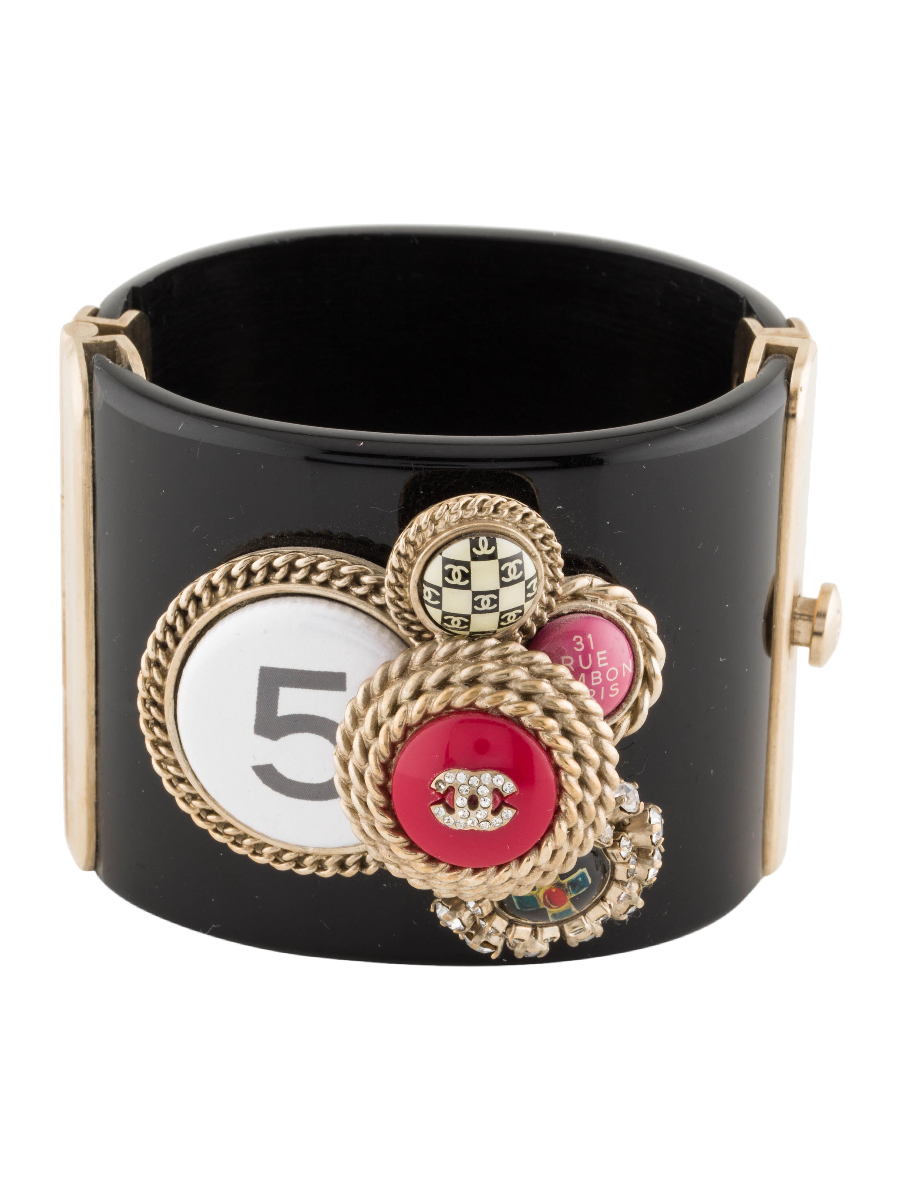 Chanel Resin & Strass 31 Rue Cambon Pins Cuff - Black, Gold-Plated Cuff ...
