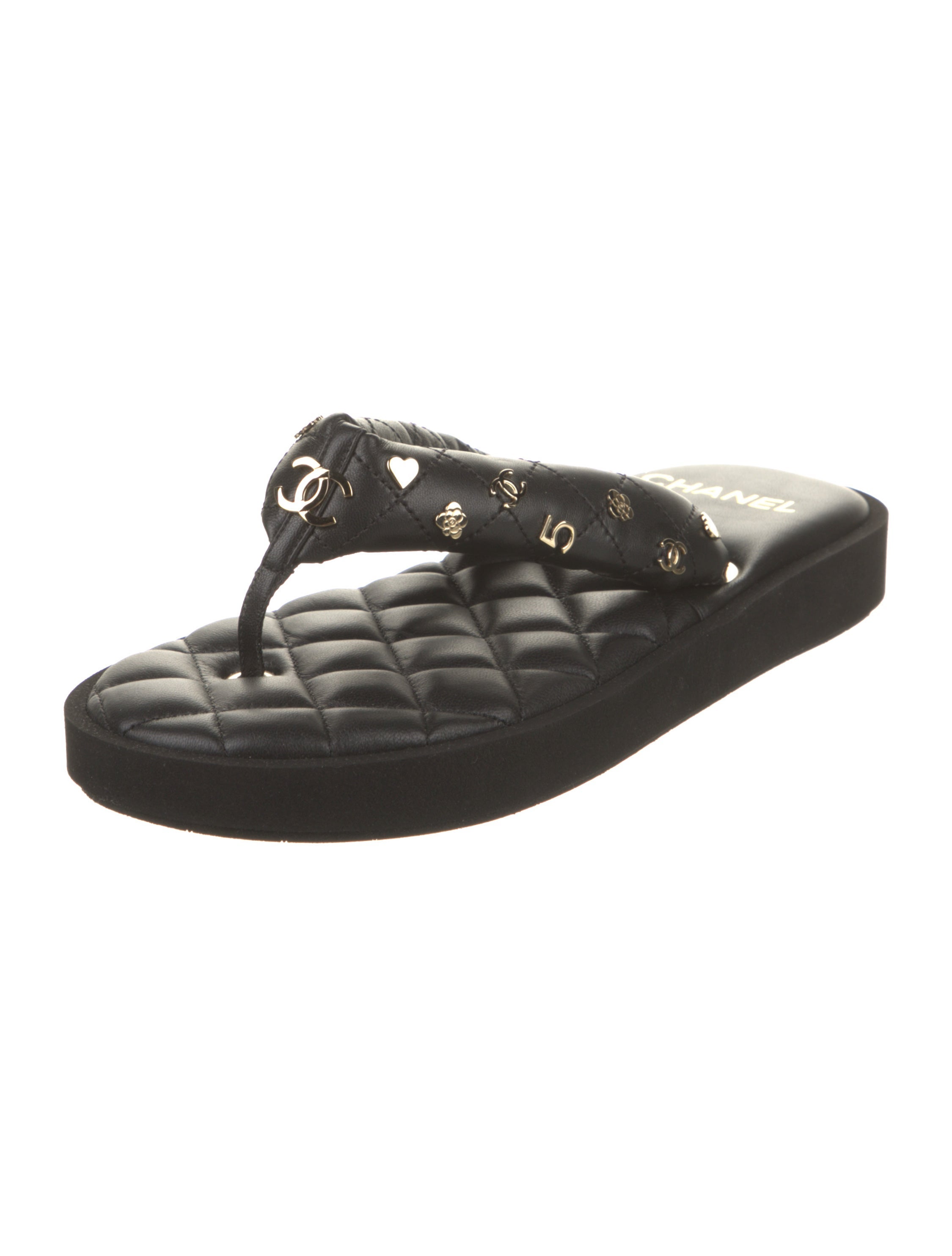 Chanel Interlocking CC Logo Leather Flip Flops w/ Tags - Black Sandals ...