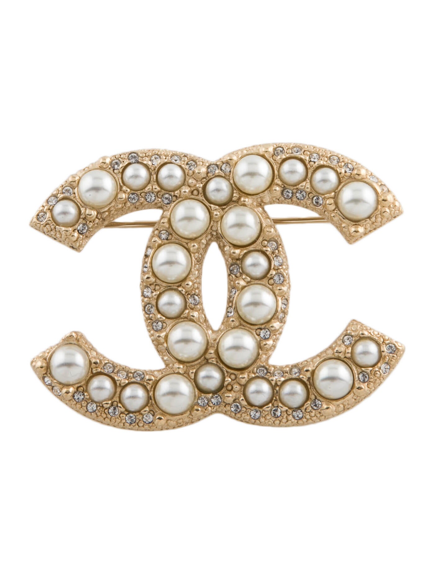 Chanel 2020 Leather, Faux Pearl & Strass CC Pin Brooch - Gold-Plated ...