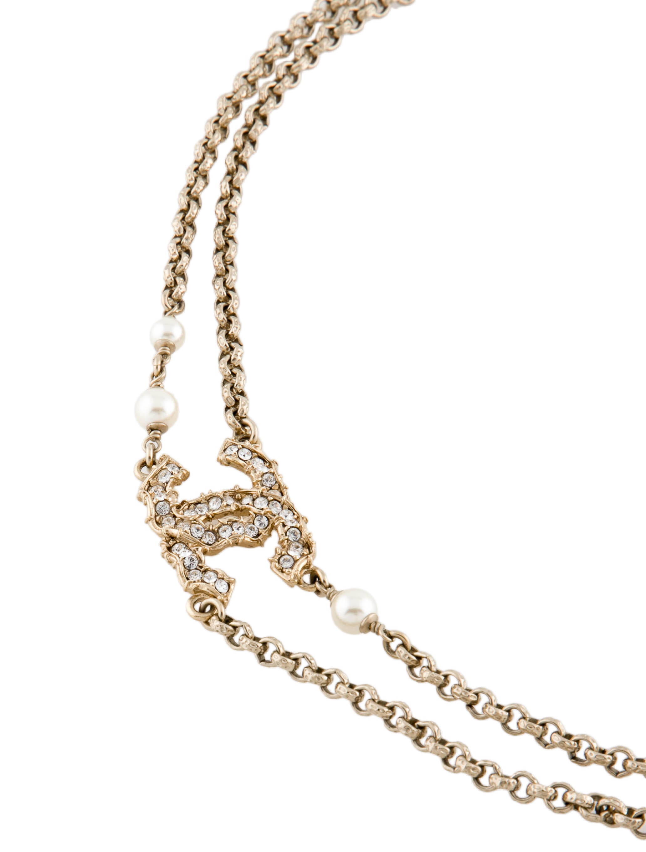 Chanel 2020 Faux Pearl & Strass CC Double Strand Neckalce - Gold-Plated ...
