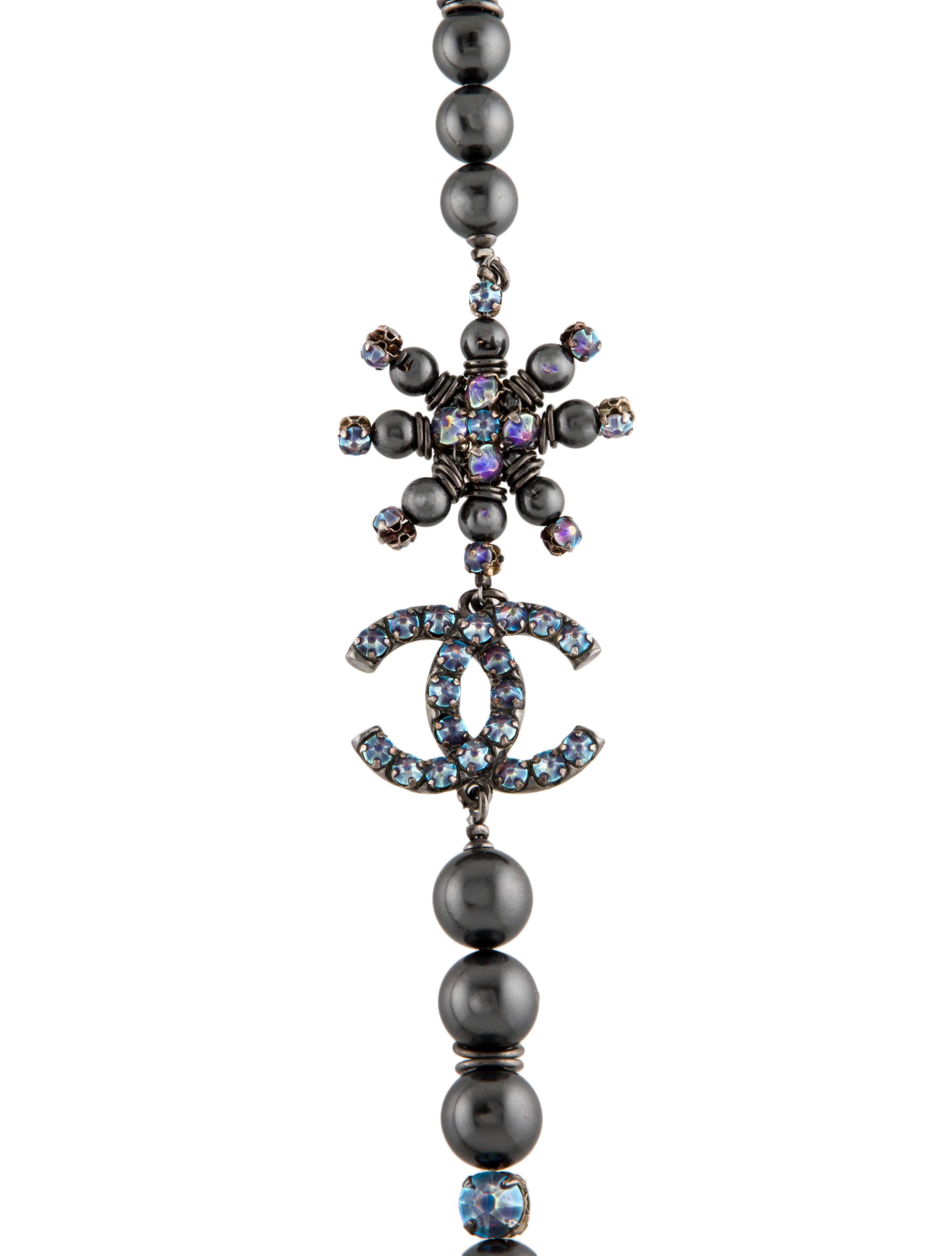 Chanel Faux Pearl & Strass CC Logo Star Long Station Necklace - White ...