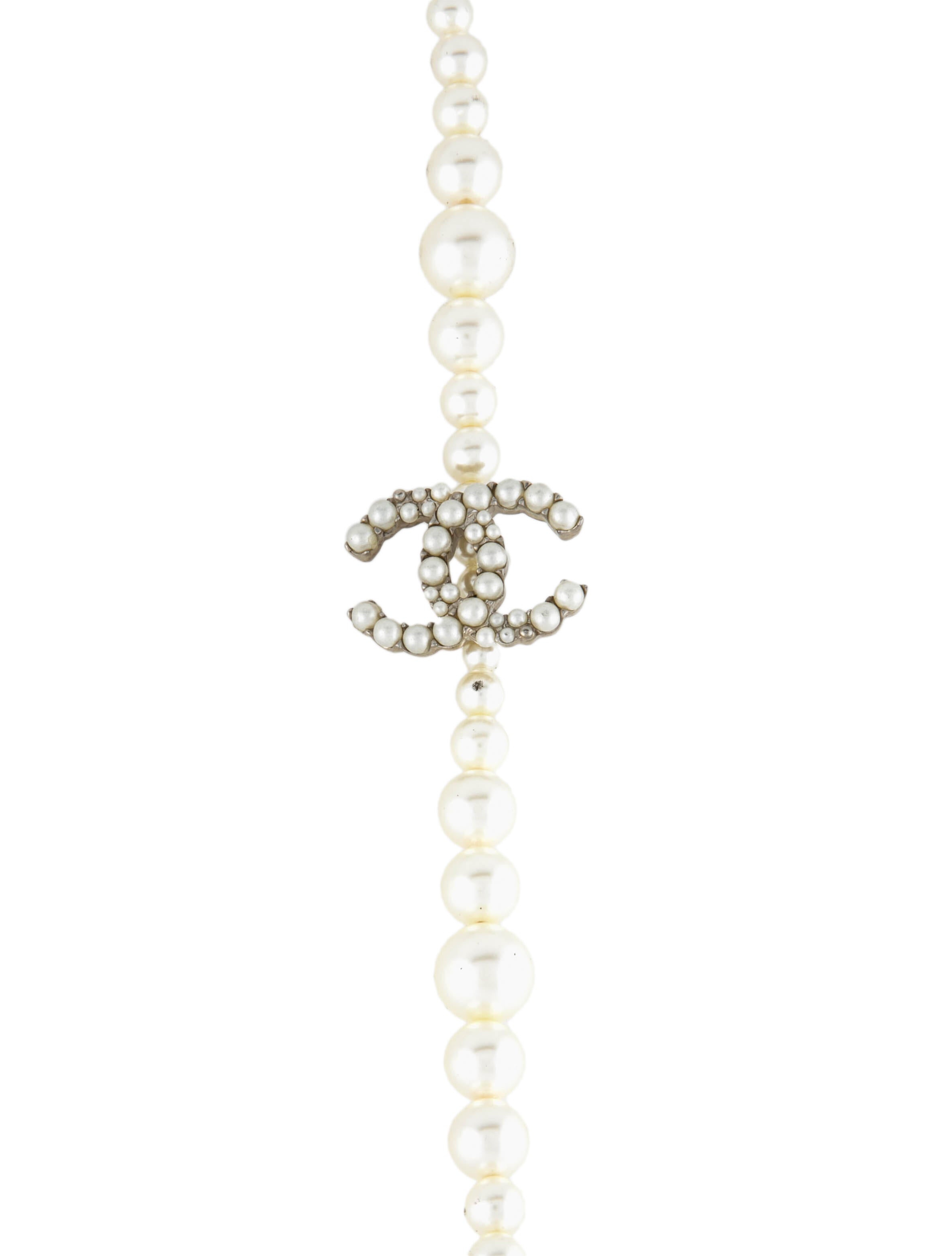 Chanel Faux Pearl CC Multistrand Bead Necklace - White, Gold-Plated ...