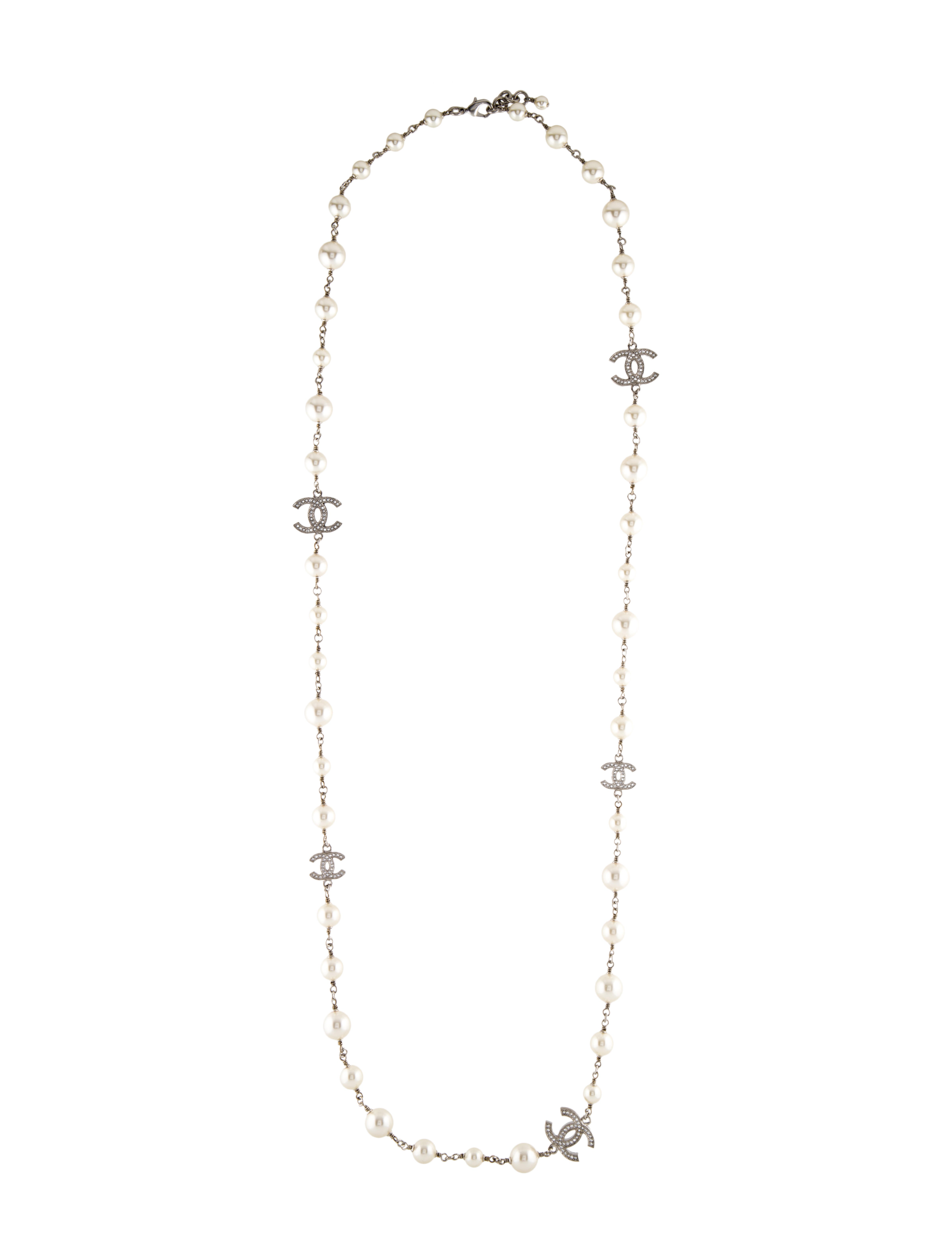 Chanel Faux Pearl CC Bead Strand Necklace - Ruthenium-Plated Bead ...