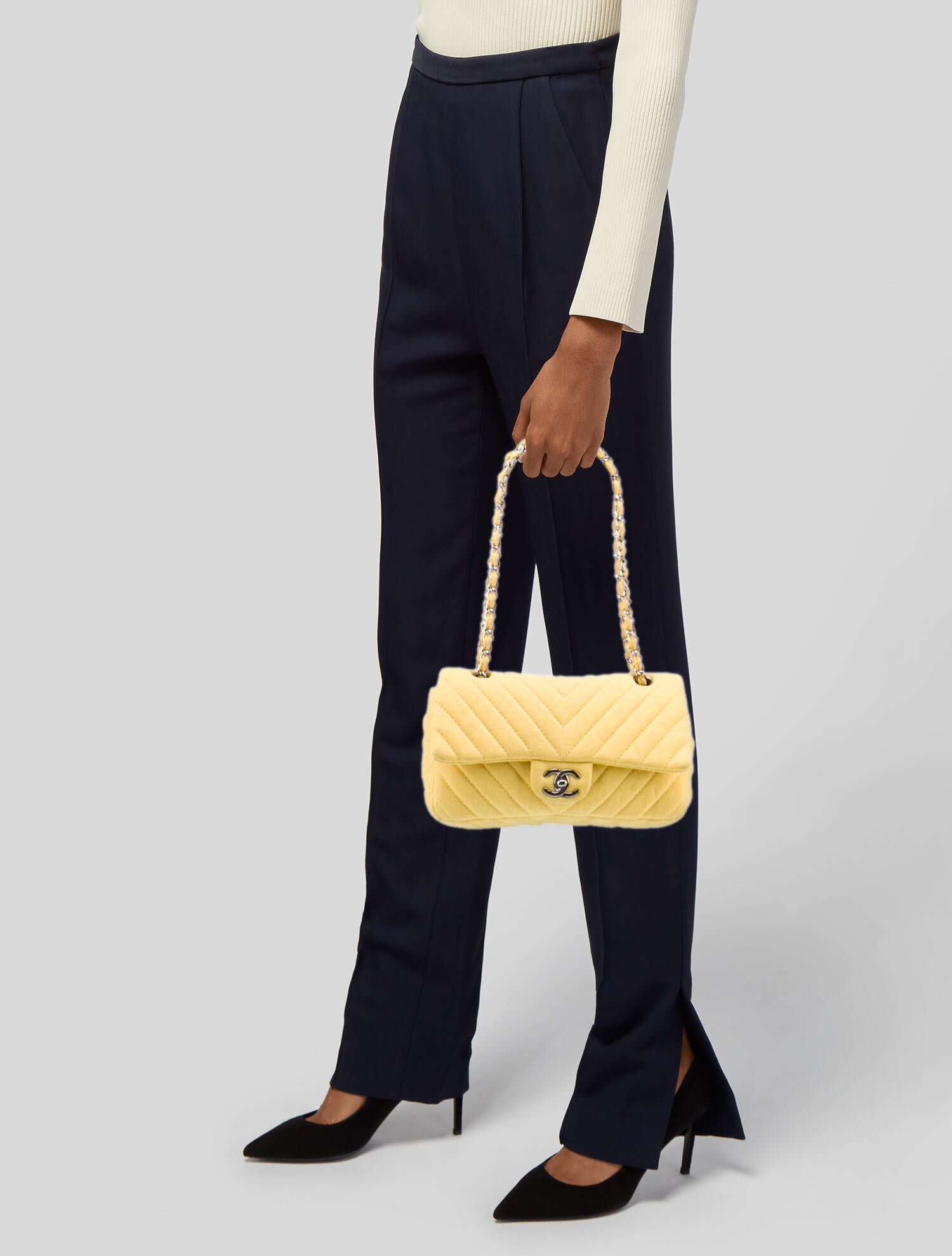 Chanel Classic Medium Jersey Chevron Flap Bag - Yellow Shoulder Bags ...