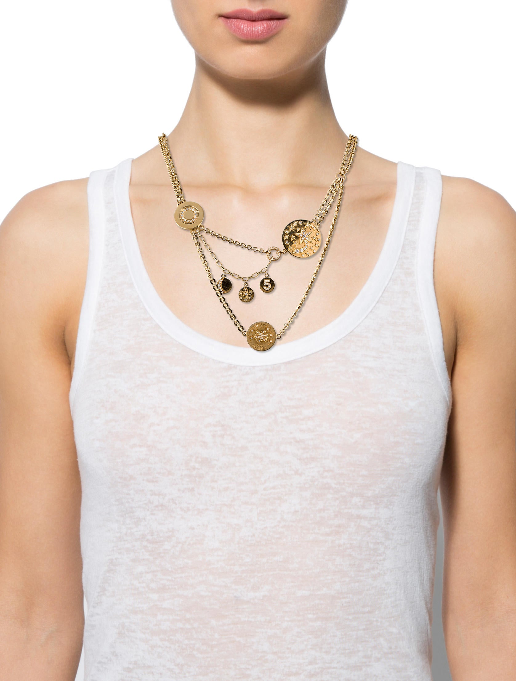 Chanel 18K Diamond Charm Necklace - 18K Yellow Gold Collar, Necklaces ...