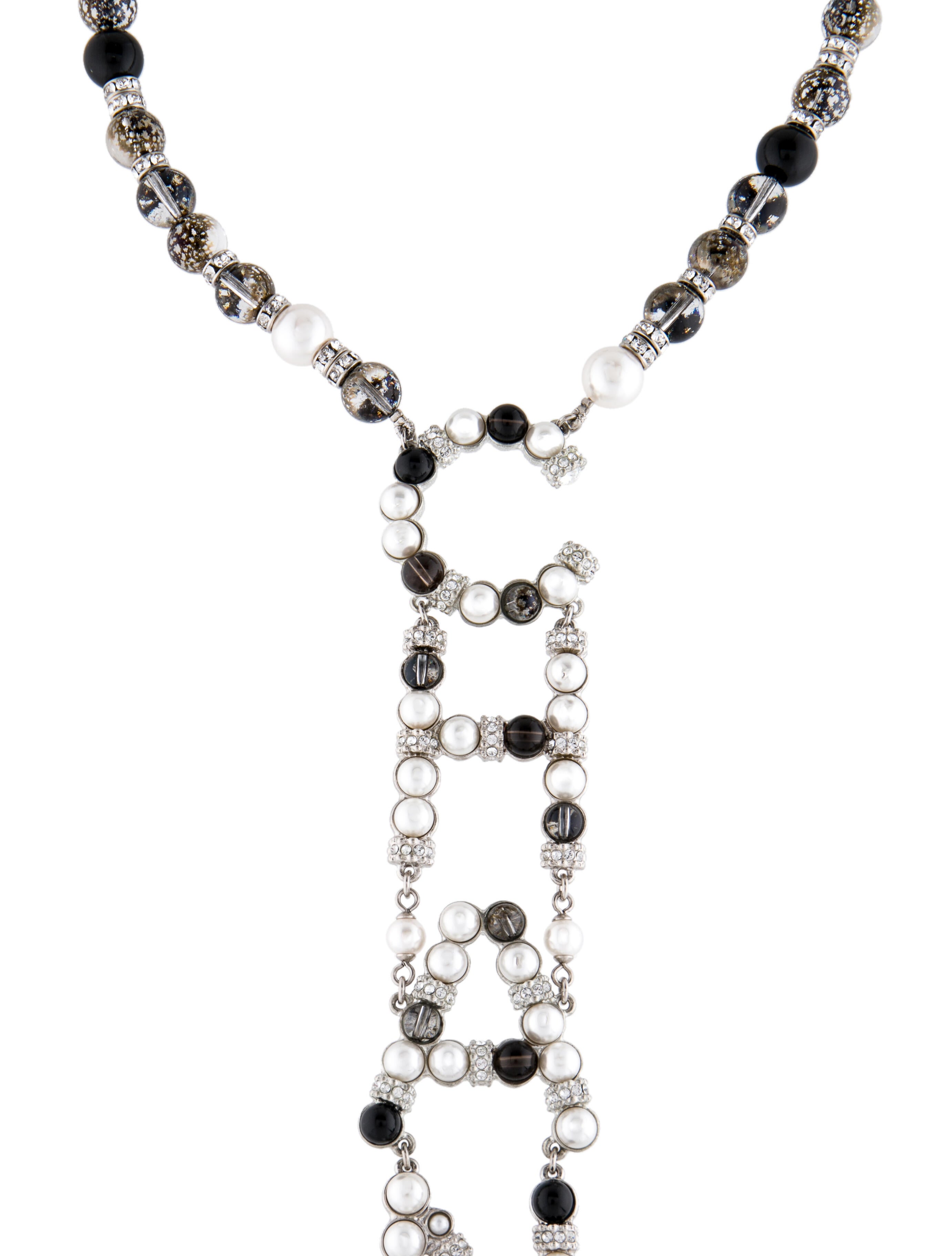 Chanel Faux Pearl, Bead & Strass Logo Lavalier Necklace - Palladium ...