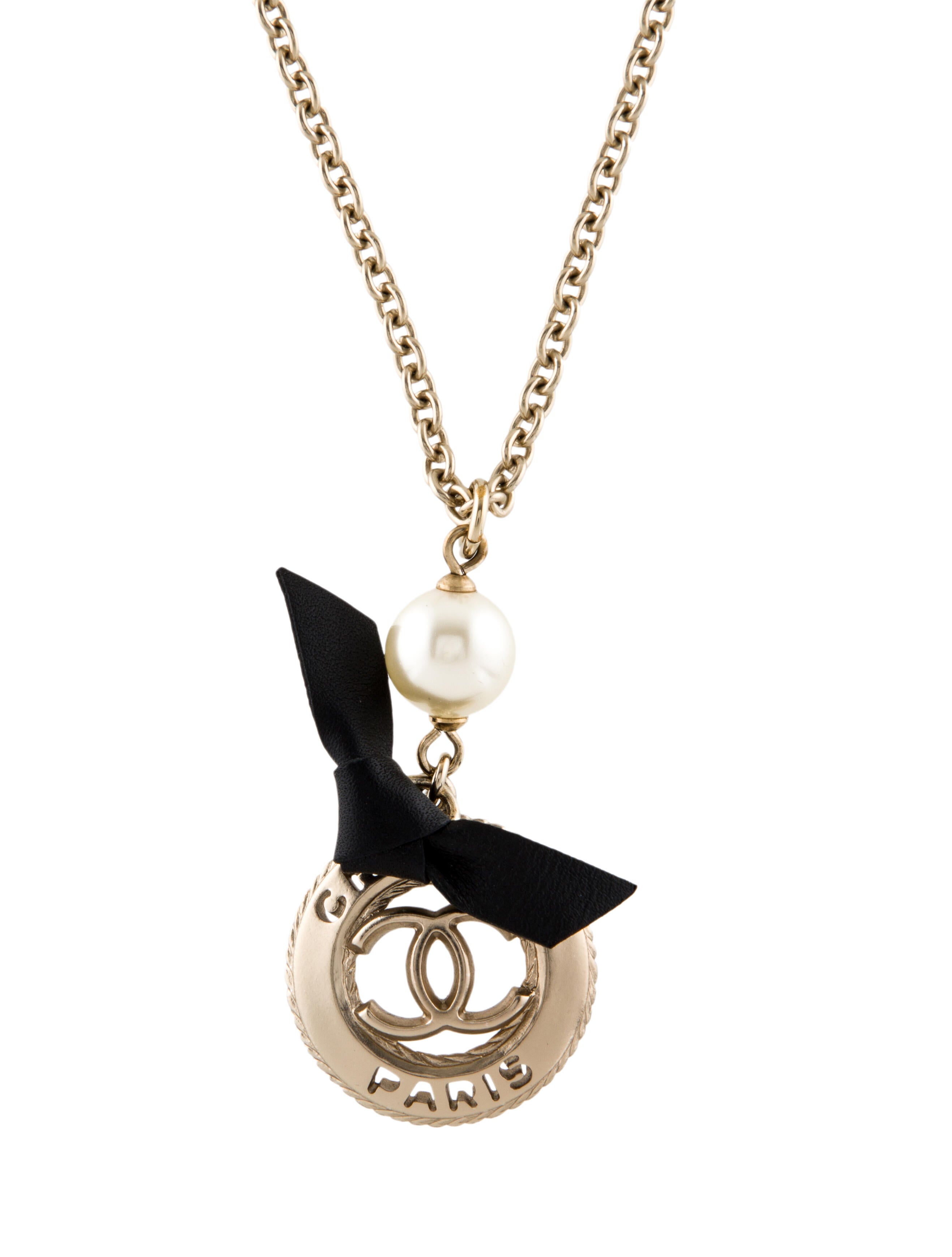 Chanel Faux Pearl & Leather CC Logo Pendant Necklace - Black, Gold ...
