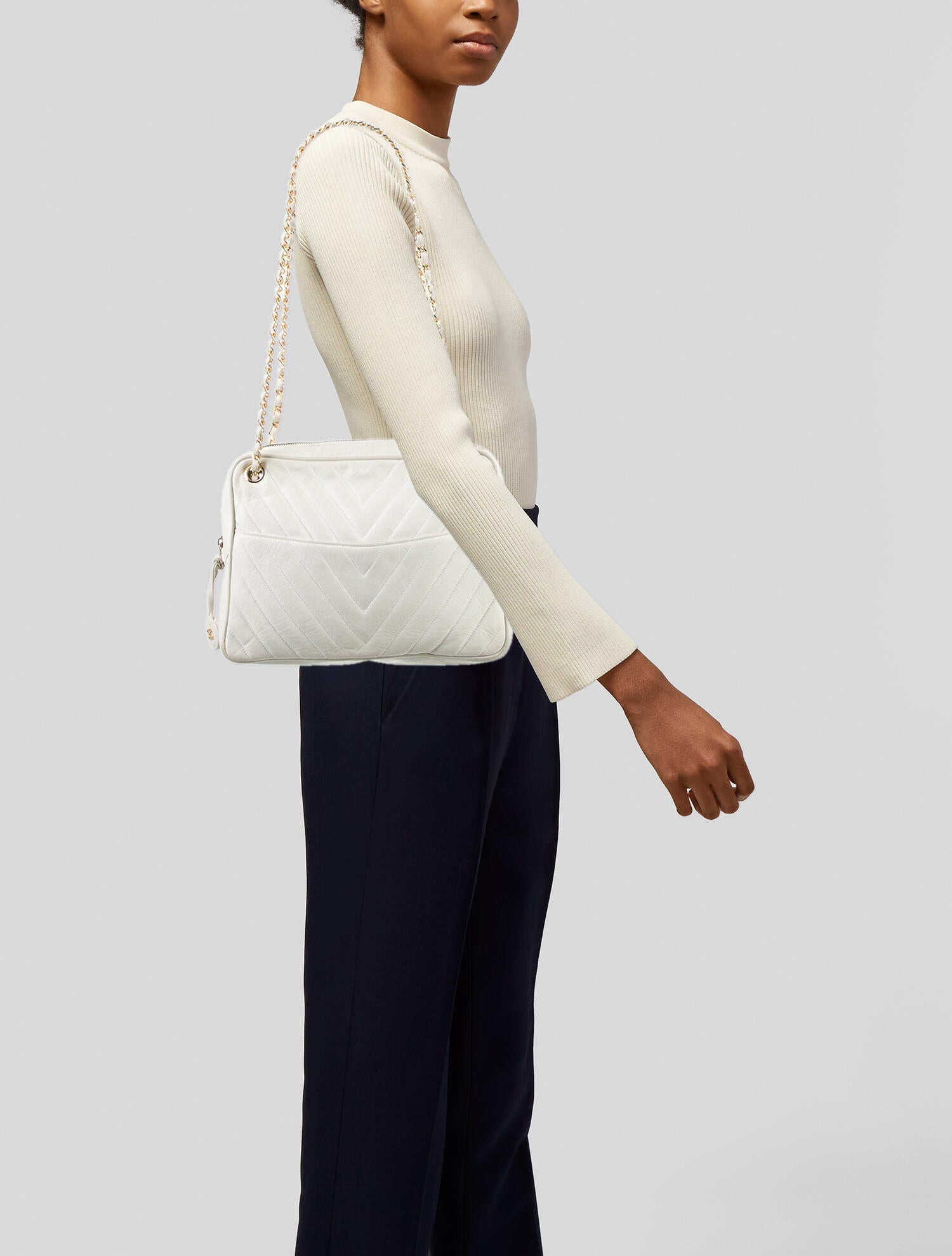 Chanel Chevron Camera Bag - White Shoulder Bags, Handbags - CHA943134 ...