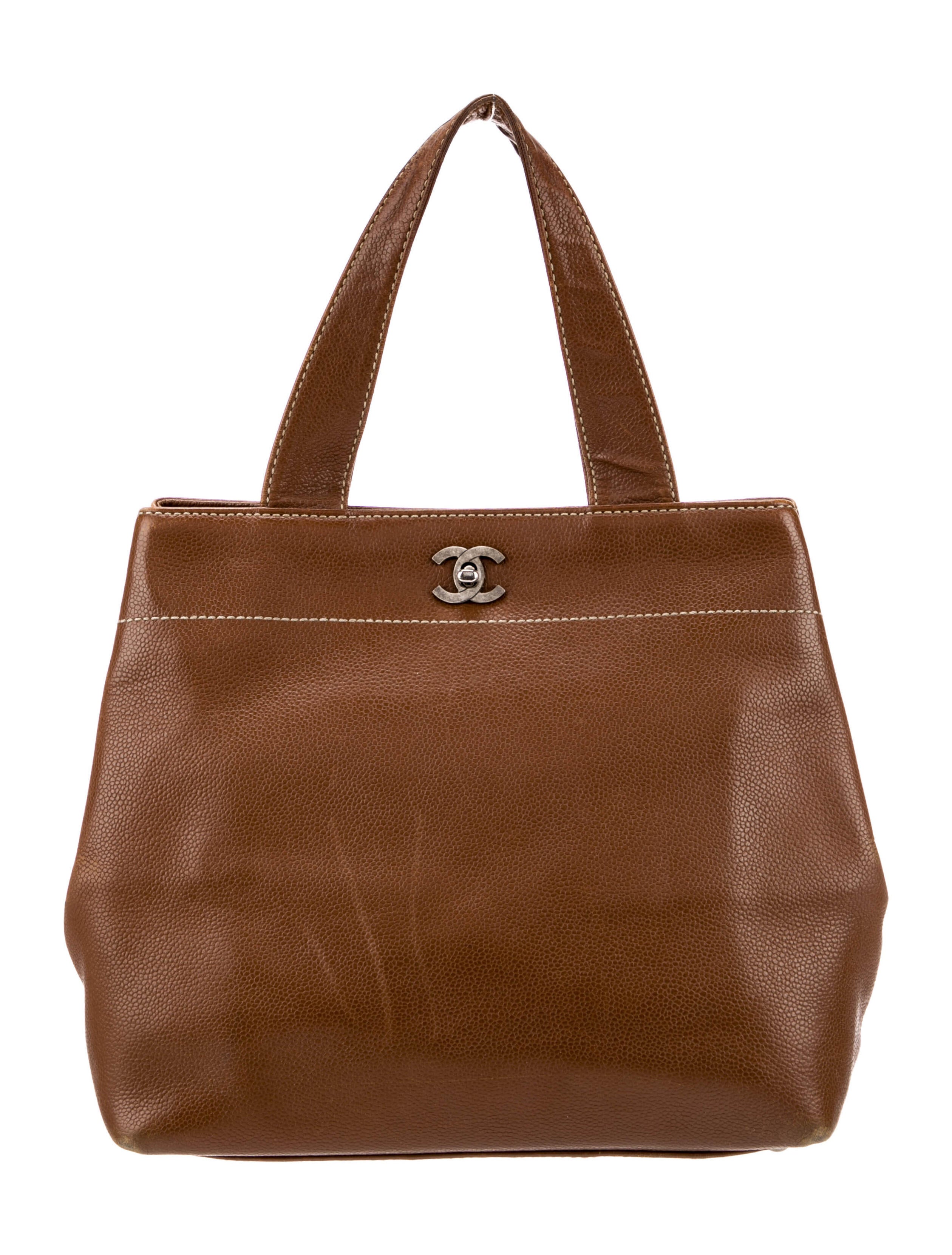 Chanel CC Caviar Turnlock Tote - Brown Handle Bags, Handbags ...