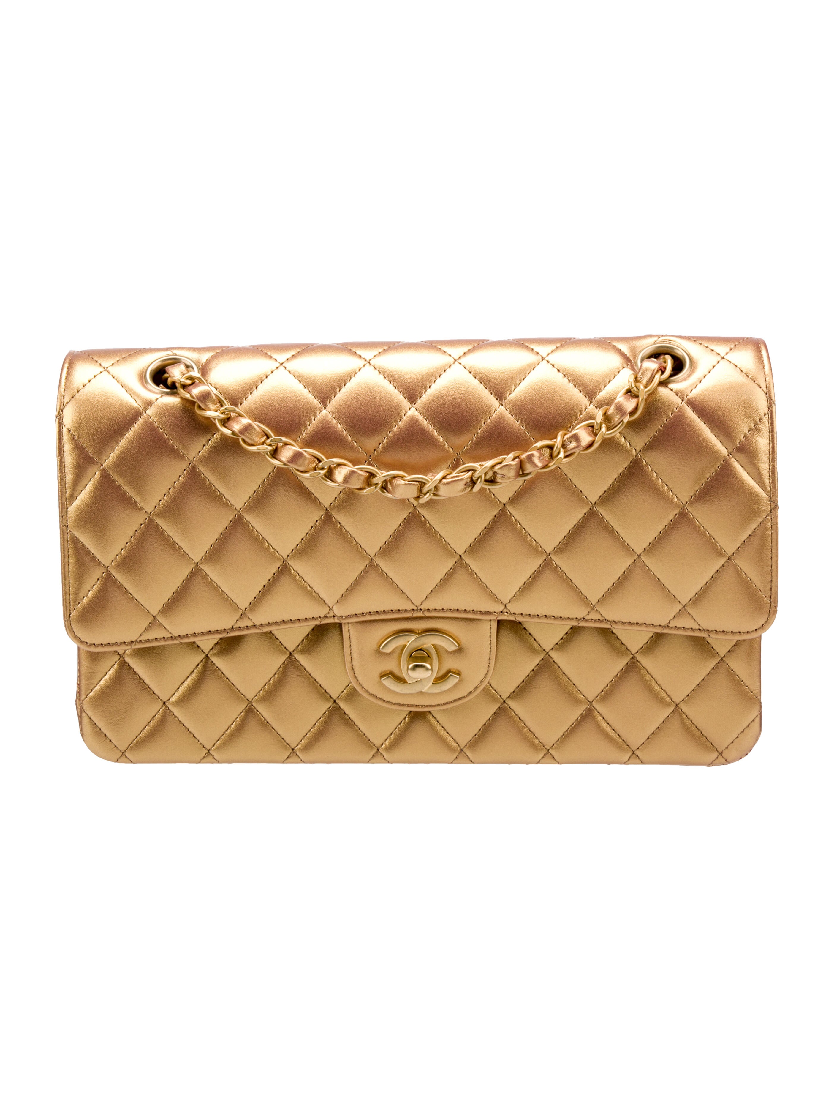 Chanel 2023 Classic Metallic Medium Double Flap - Gold Shoulder Bags ...