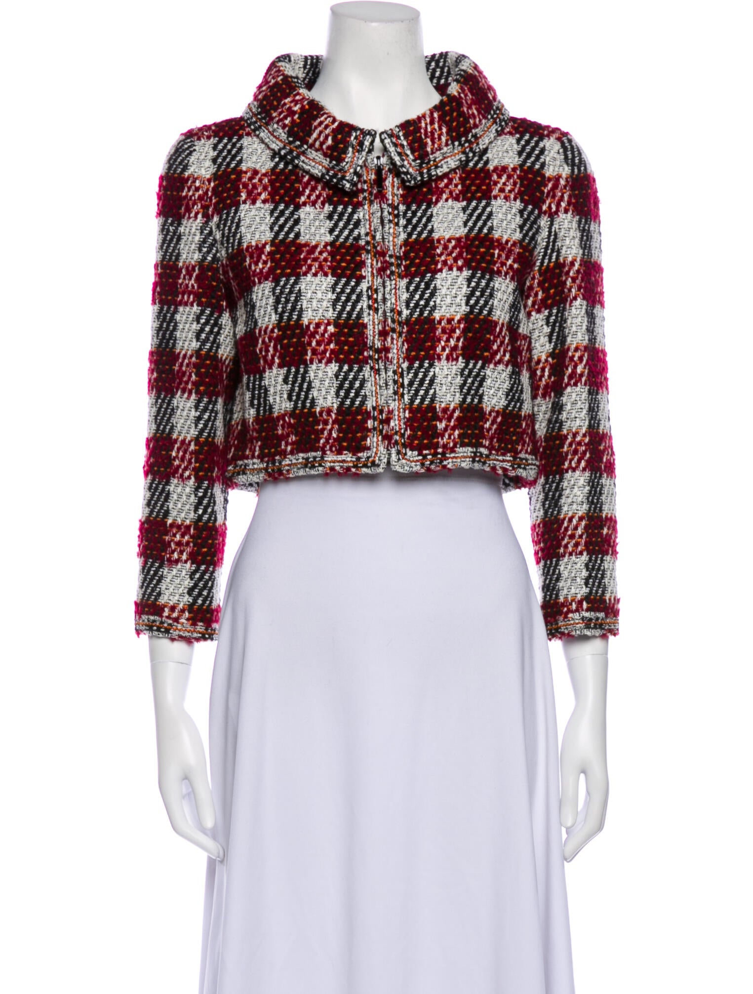 Chanel 2016 Plaid Print Evening Jacket w/ Tags - Red Jackets, Clothing ...