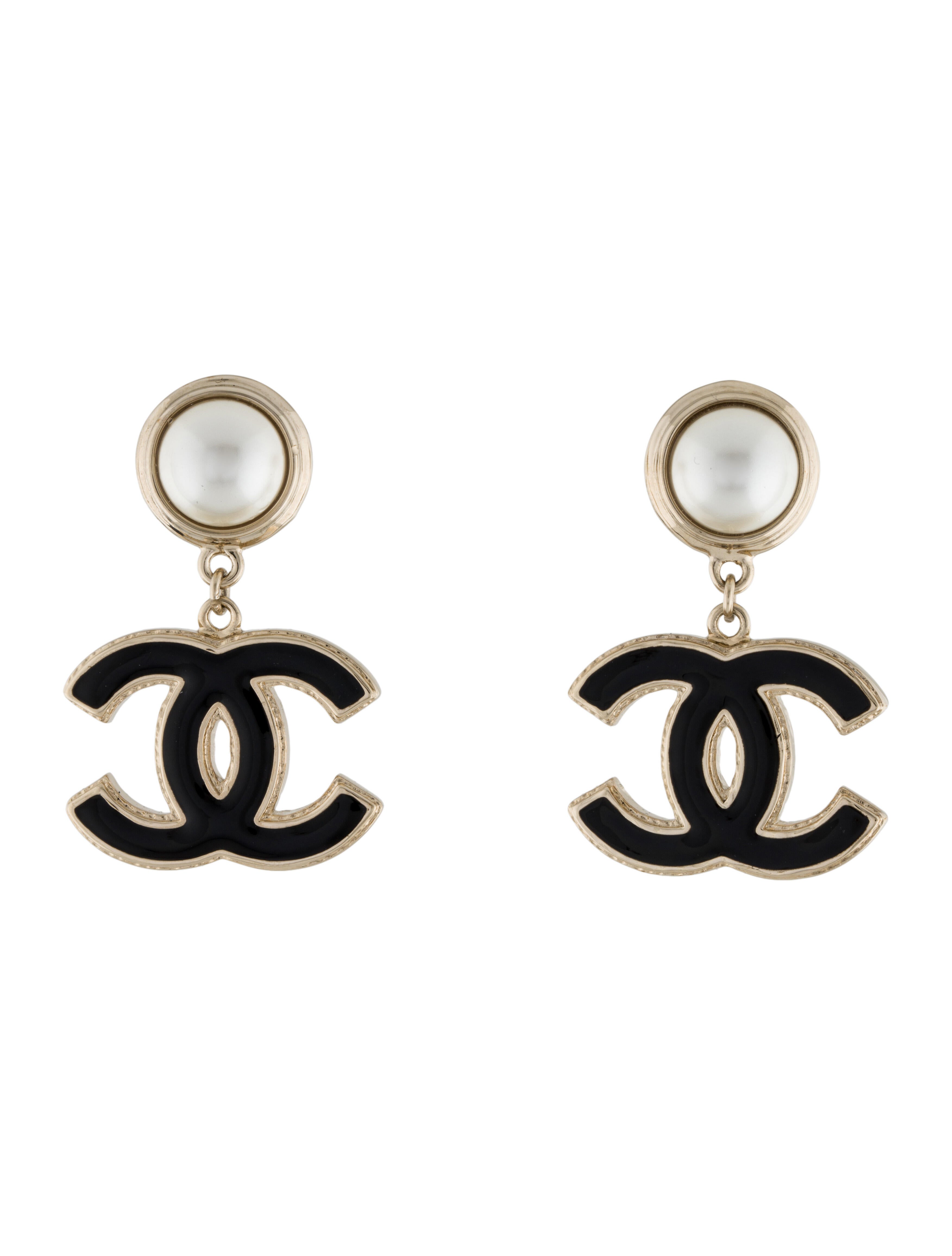 Chanel 2023 Faux Pearl & Enamel CC Drop Earrings - Gold-Plated Drop ...