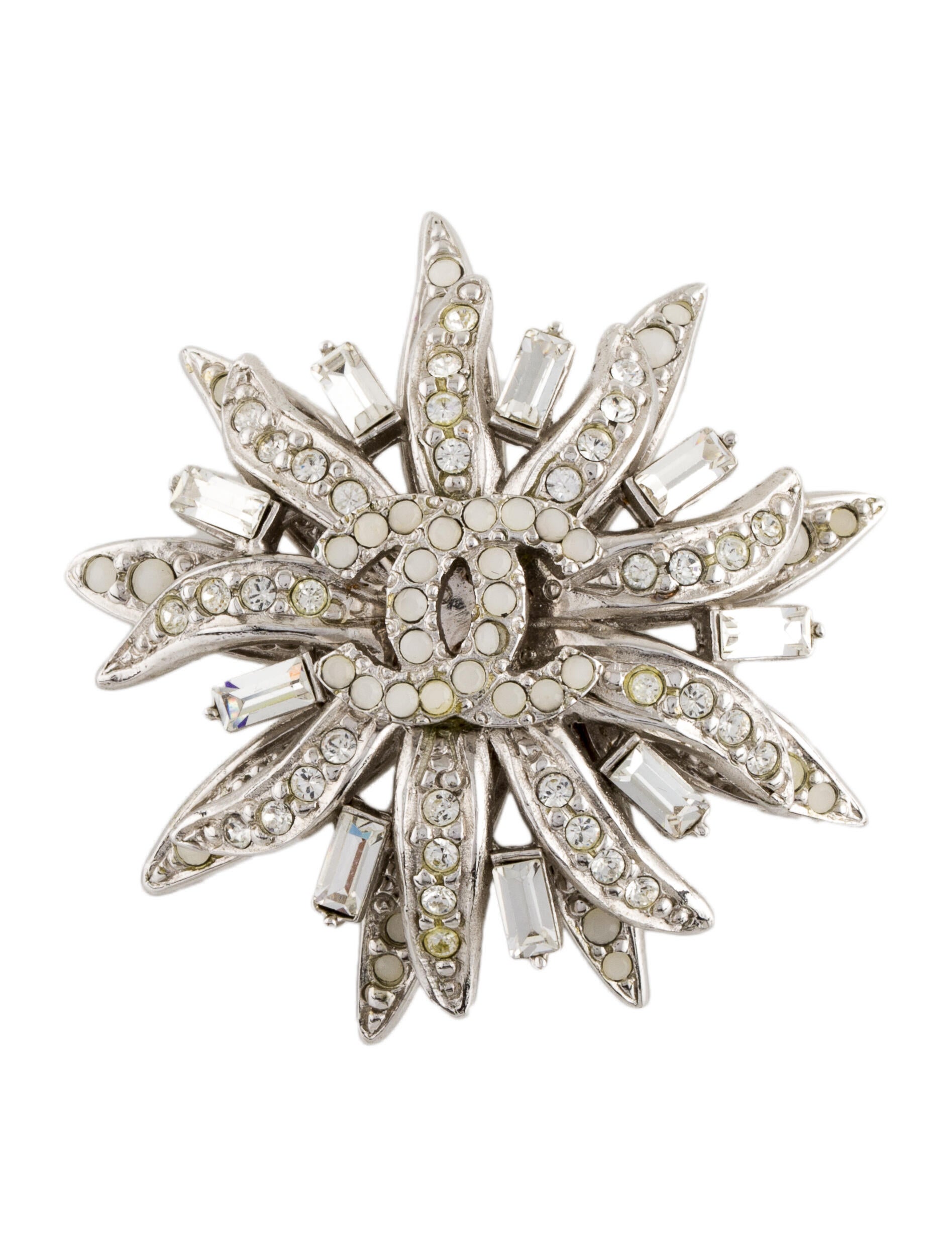 Chanel Strass & Enamel Starburst CC Brooch - Palladium-Plated Pin ...