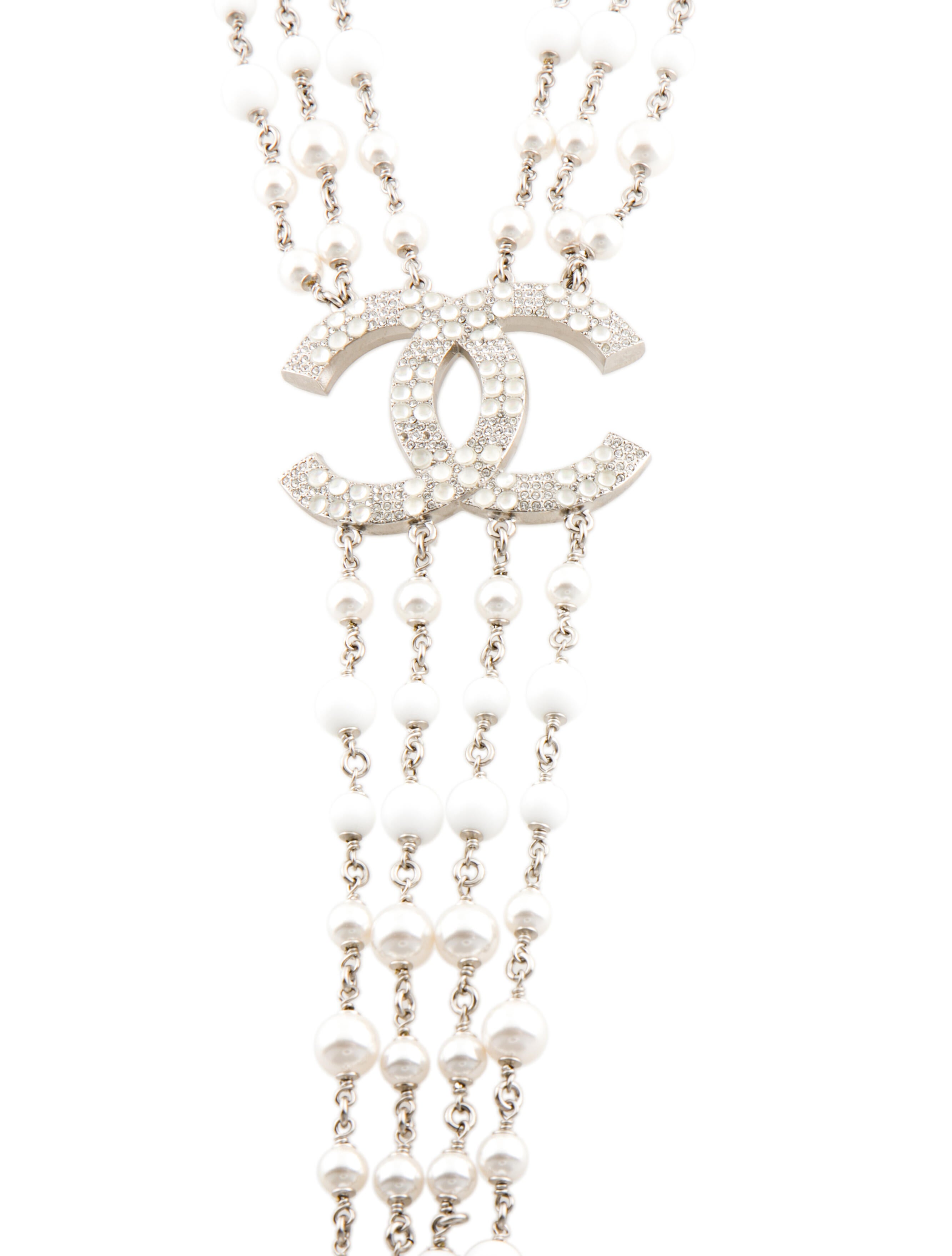 Chanel 2019 Faux Pearl, Resin, & Strass CC Multistrand Necklace ...