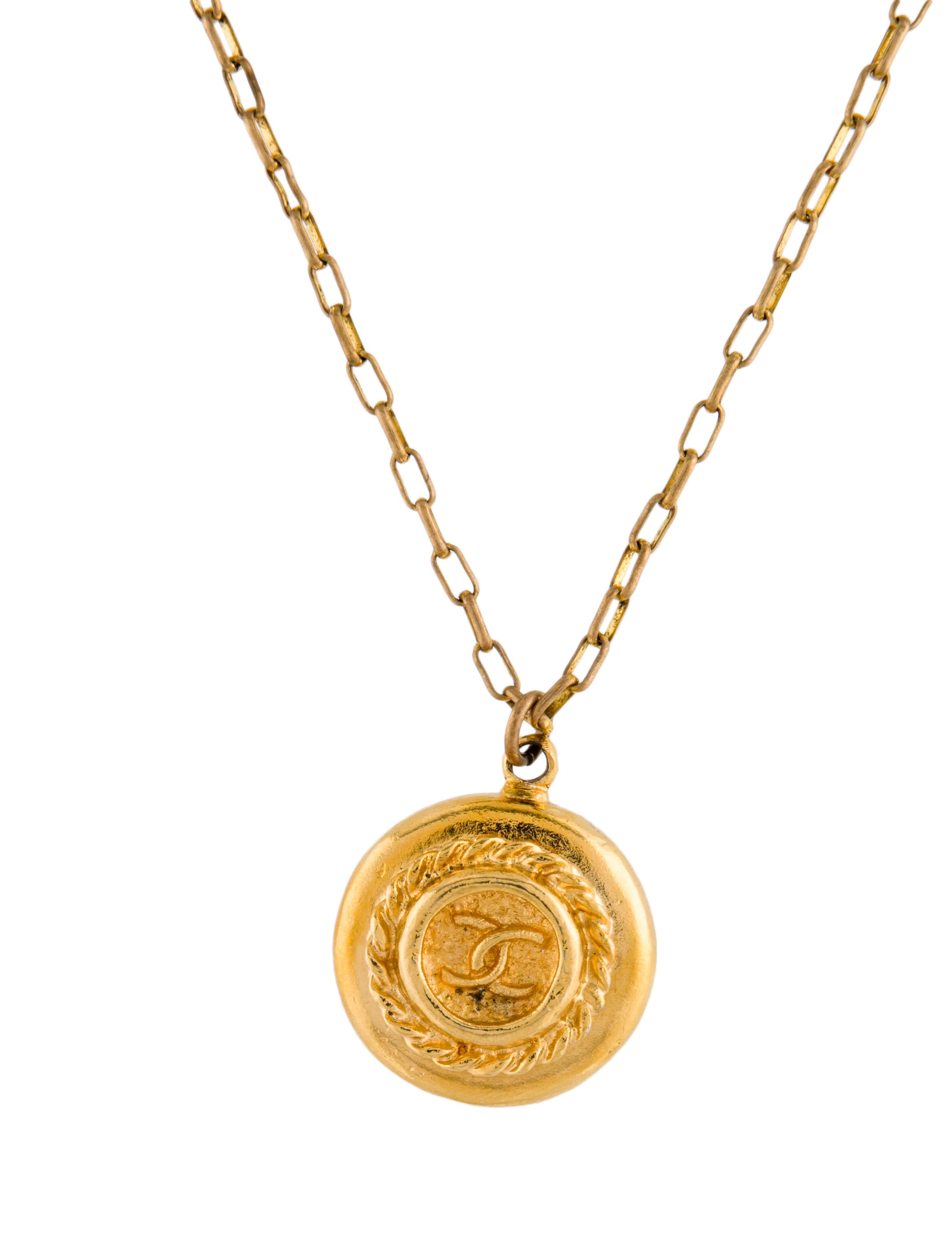 Chanel Vintage Chain Motif CC Logo Pendant Necklace - Gold-Plated ...