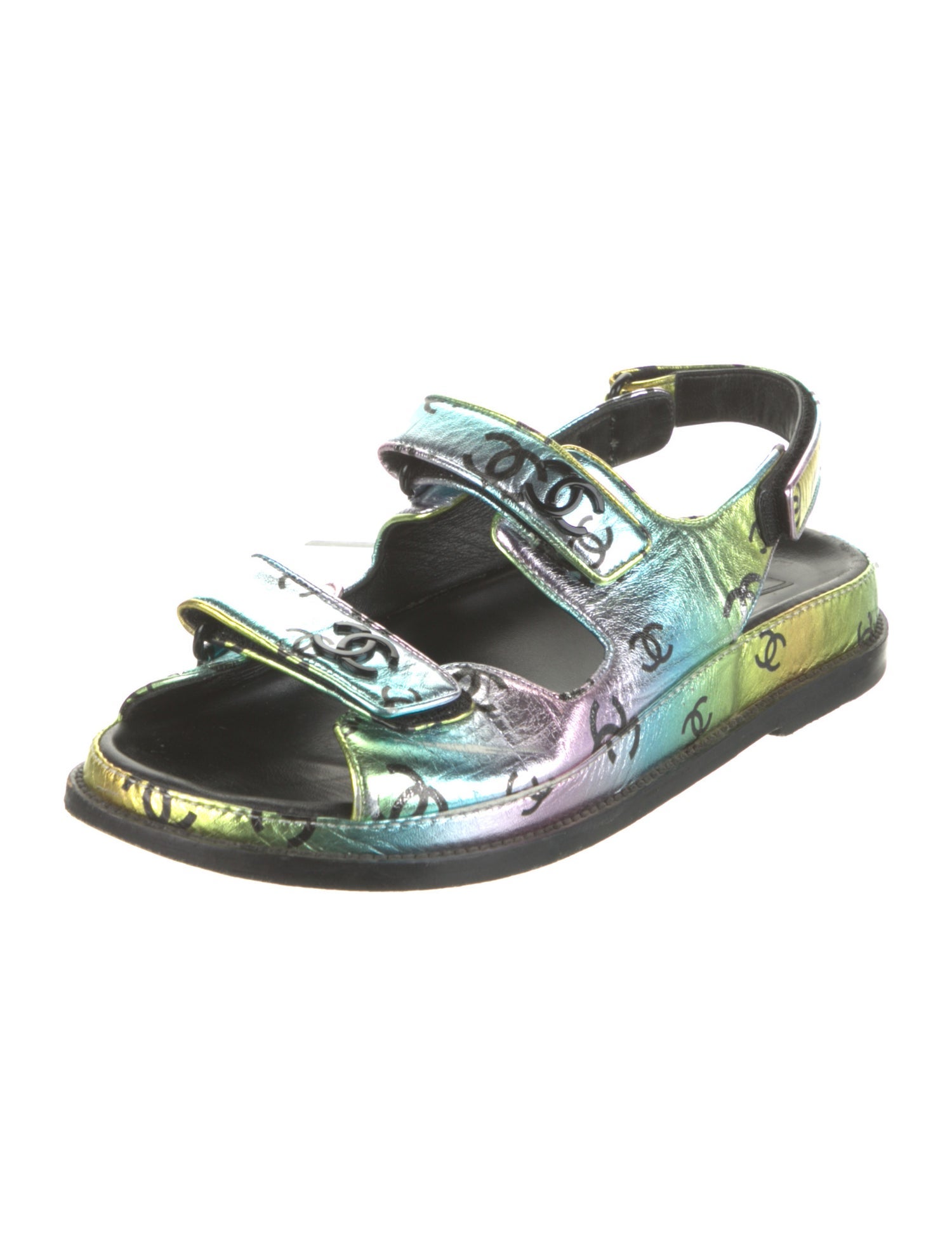 Chanel Interlocking CC Logo Leather Slingback Sandals - Black Sandals ...