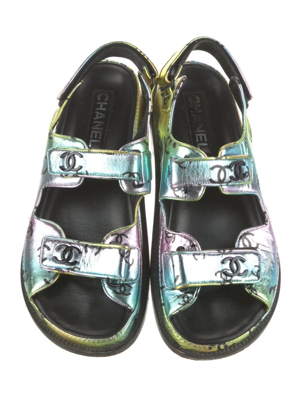 Chanel Interlocking CC Logo Leather Sandals - Gem