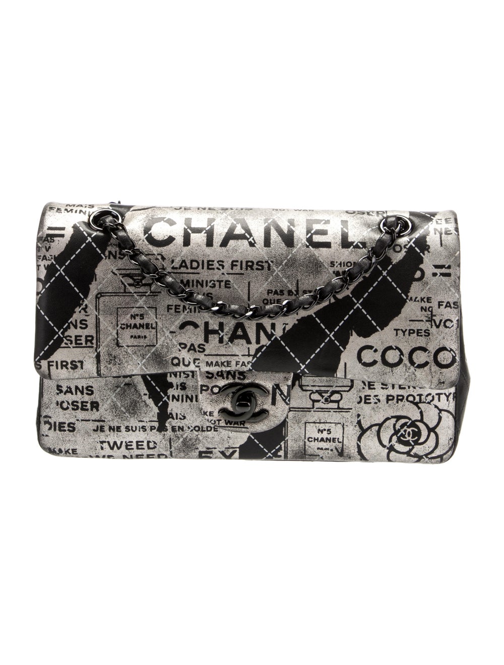Chanel Medium Hand-Painted Newspaper Double Flap Bag - Black Shoulder ...