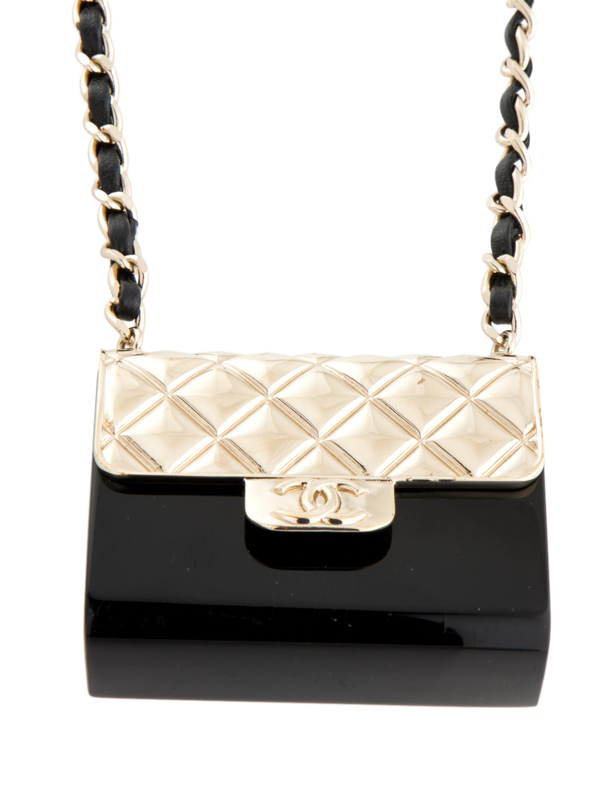 Chanel 2022 Leather & Resin Handbag Pendant Necklace - Gold-Plated ...