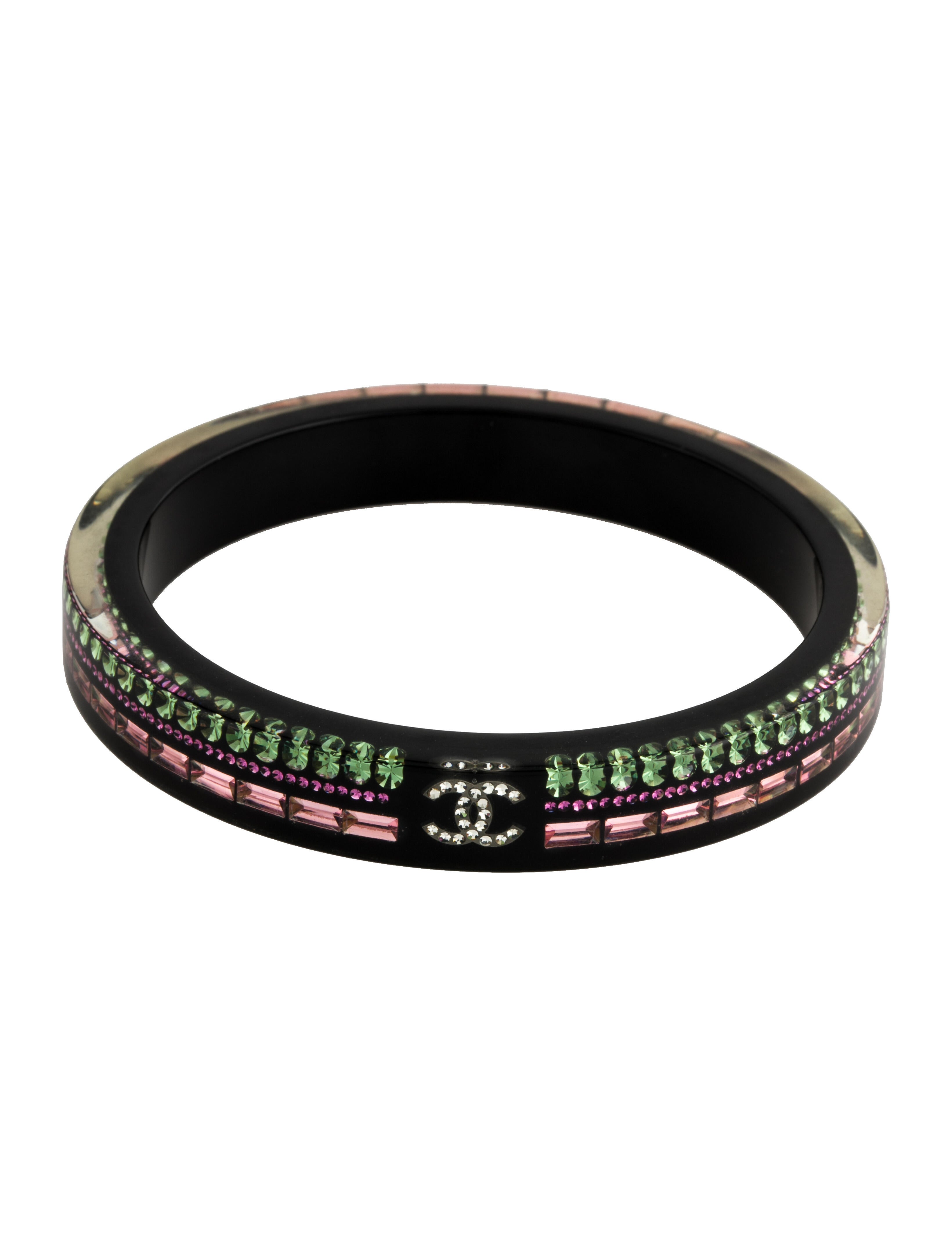 Chanel Strass & Resin CC Bangle - Palladium-Plated Bangle, Bracelets ...