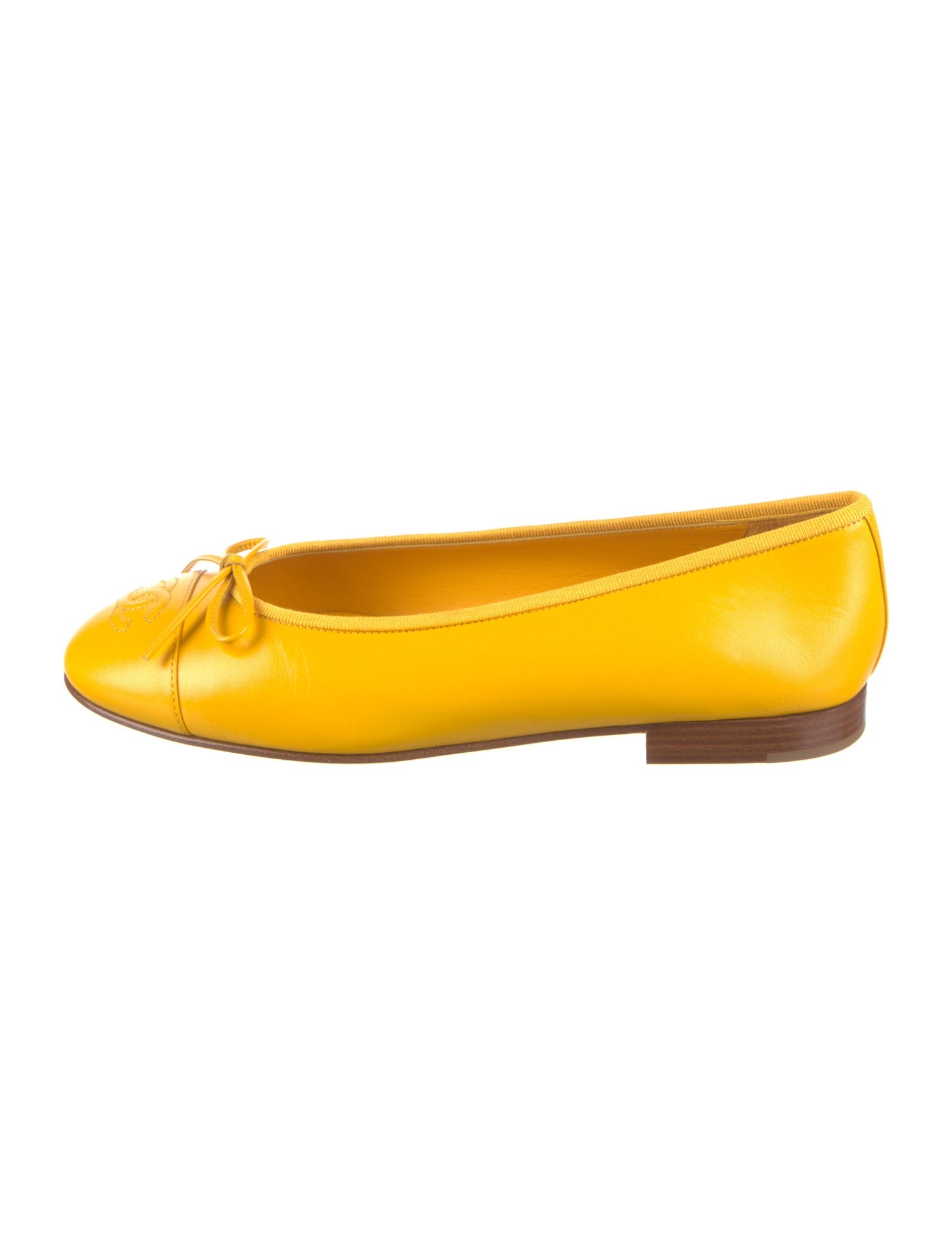 Chanel Leather Bow Accents Ballet Flats - Yellow Flats, Shoes ...