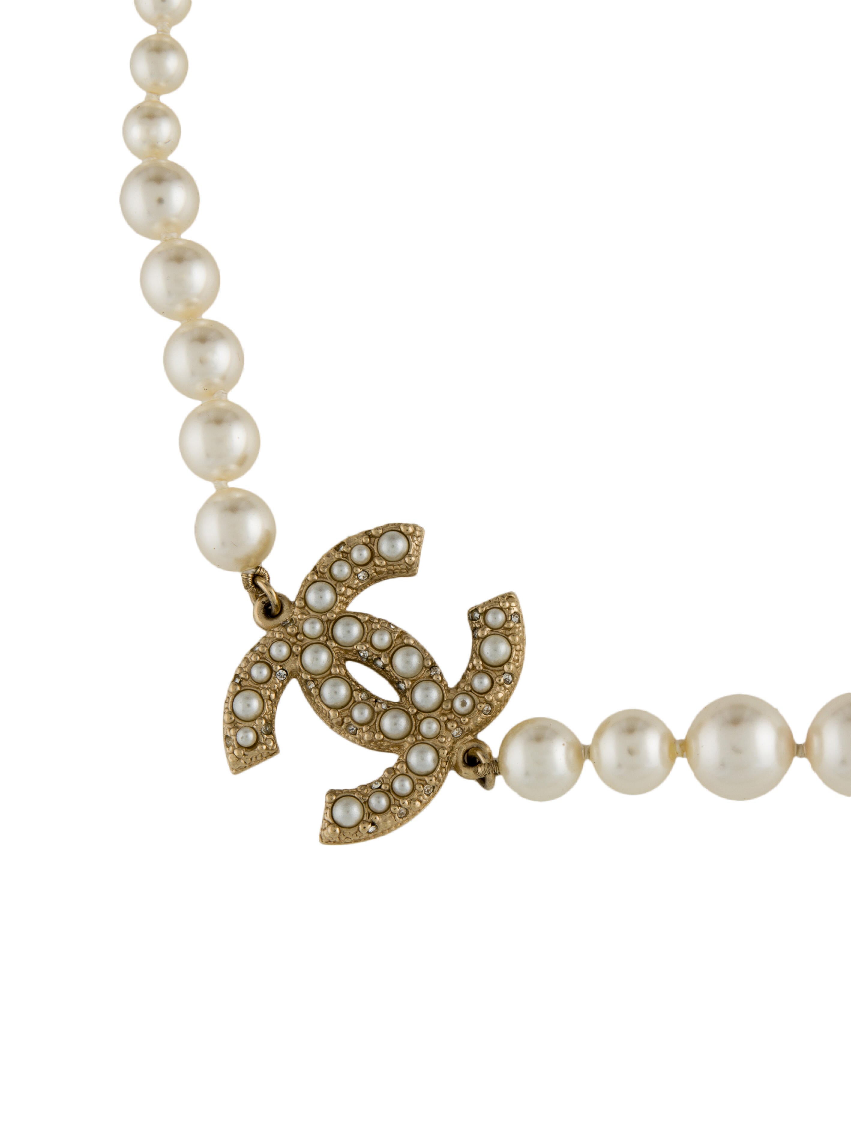 Chanel 2022 Faux Pearl & Strass CC Bead Strand Necklace - White, Gold ...