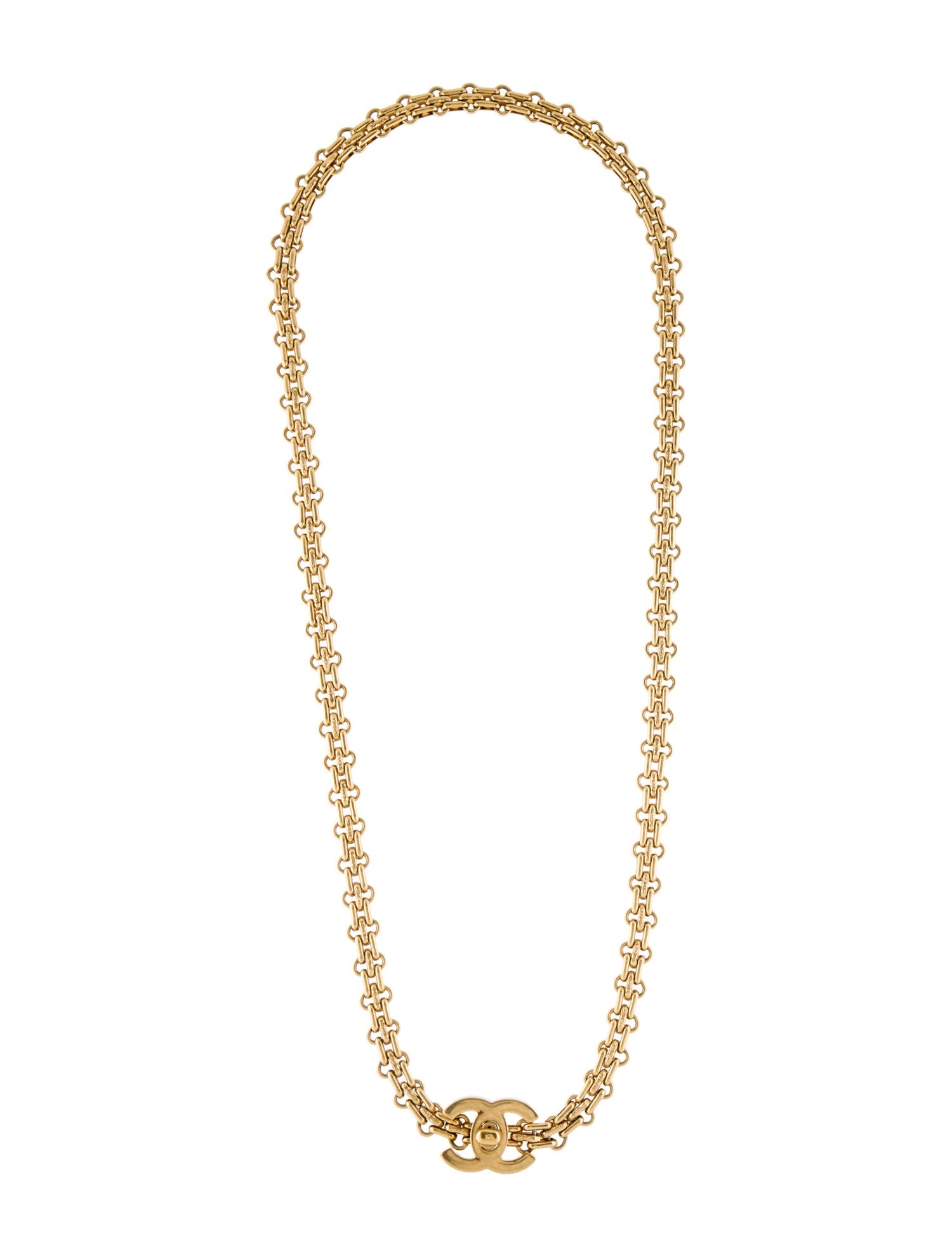 Chanel CC Turn-Lock Convertible Necklace - Gold, Gold-Plated Station ...