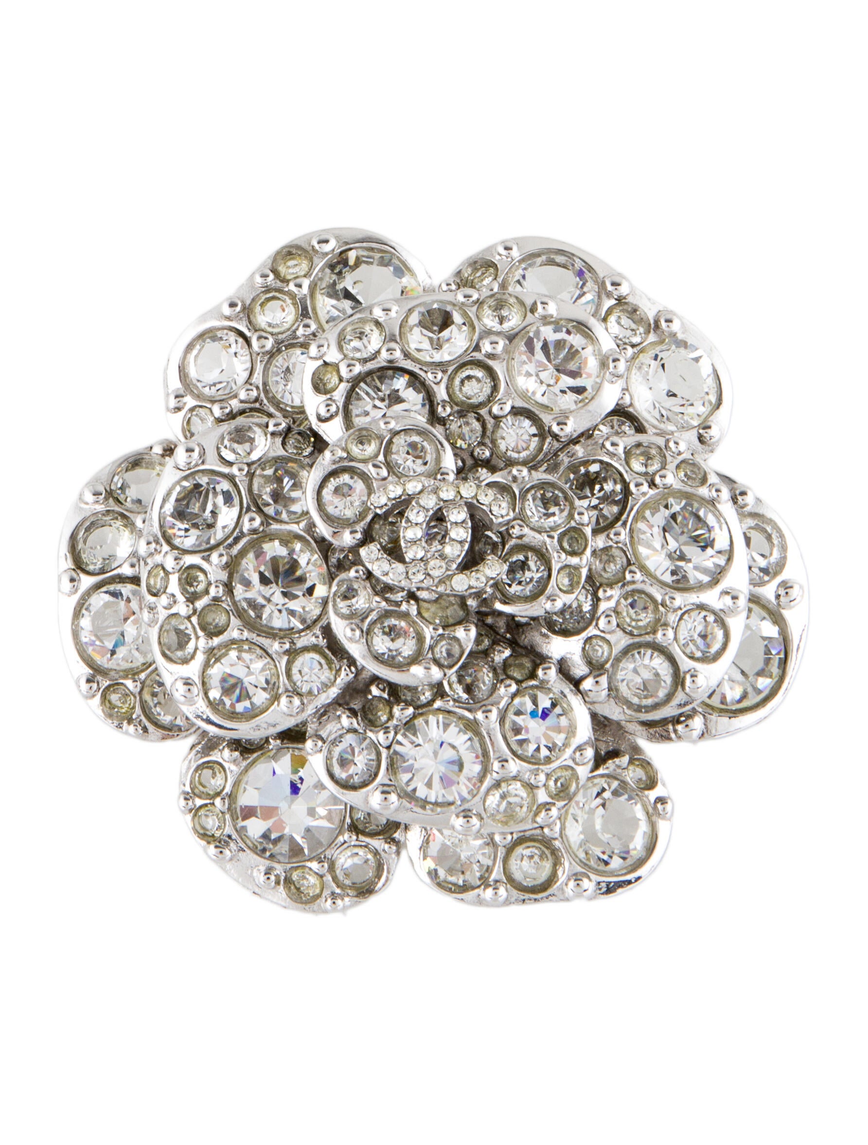 Chanel Strass CC Camellia Brooch - Rhodium-Plated Pin, Brooches ...