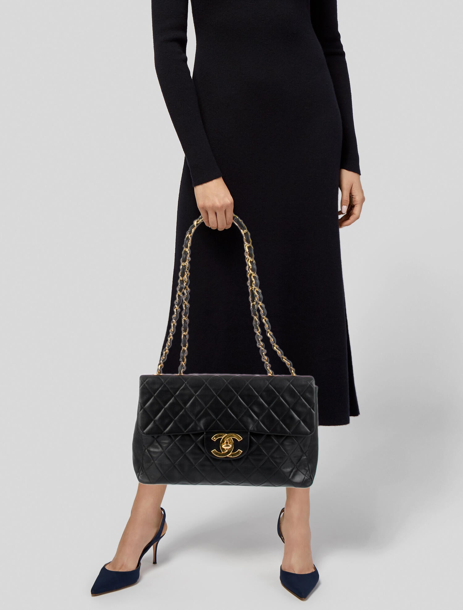 Chanel Vintage Classic Jumbo XL Maxi Single Flap Bag - Black Shoulder ...