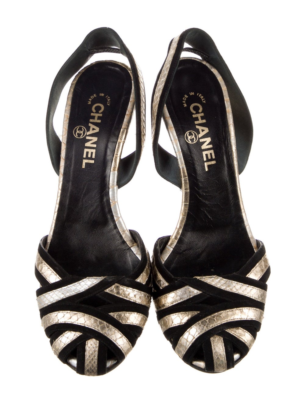 Chanel Interlocking CC Logo Python Slingback Sandals - Gem