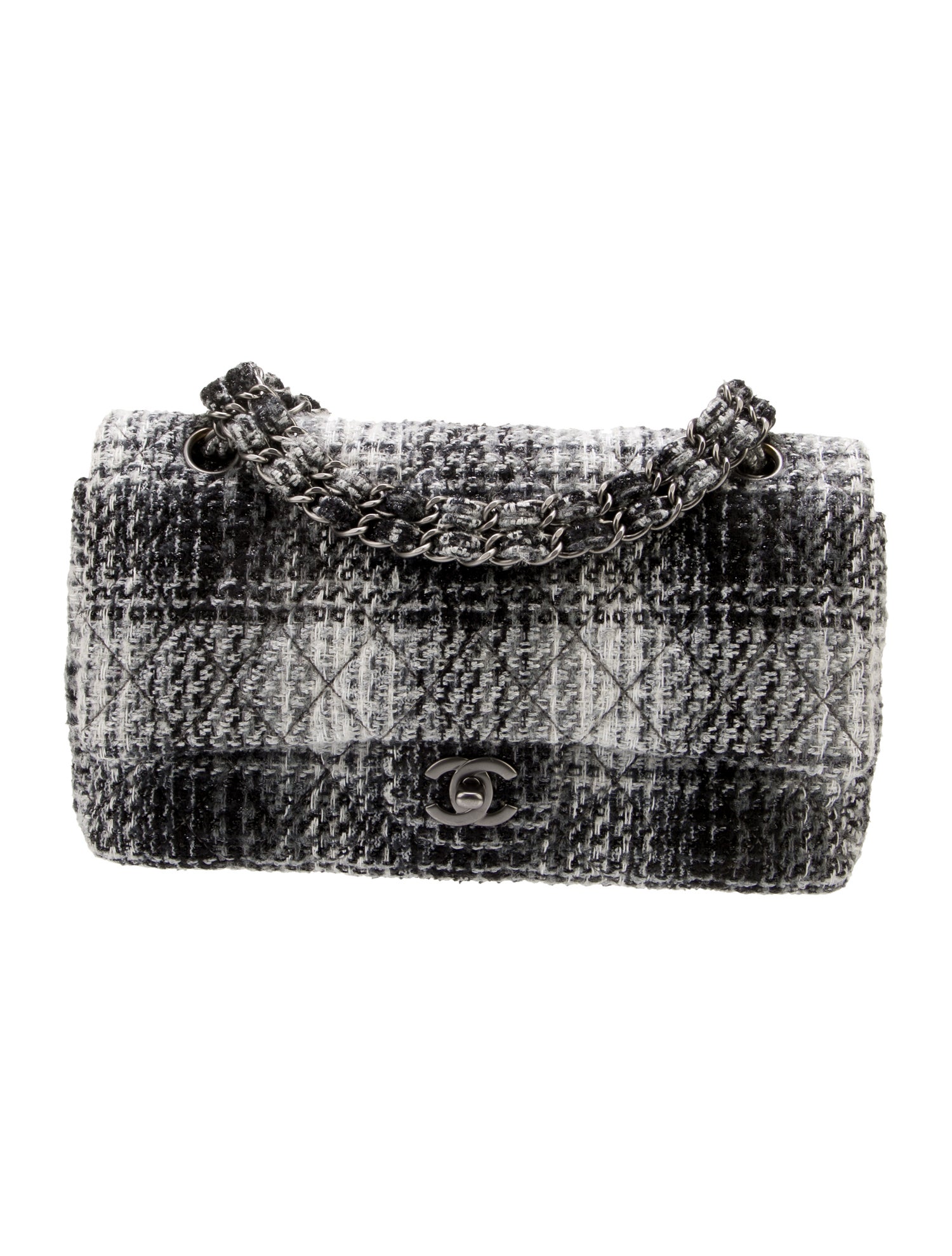 Chanel Tweed Quilted Medium Double Flap Bag - Black Shoulder Bags ...