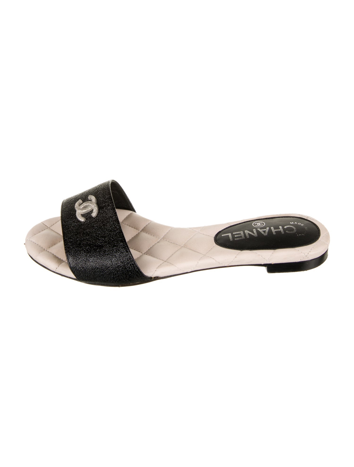 Chanel Interlocking CC Logo Leather Slides - Black Sandals, Shoes ...