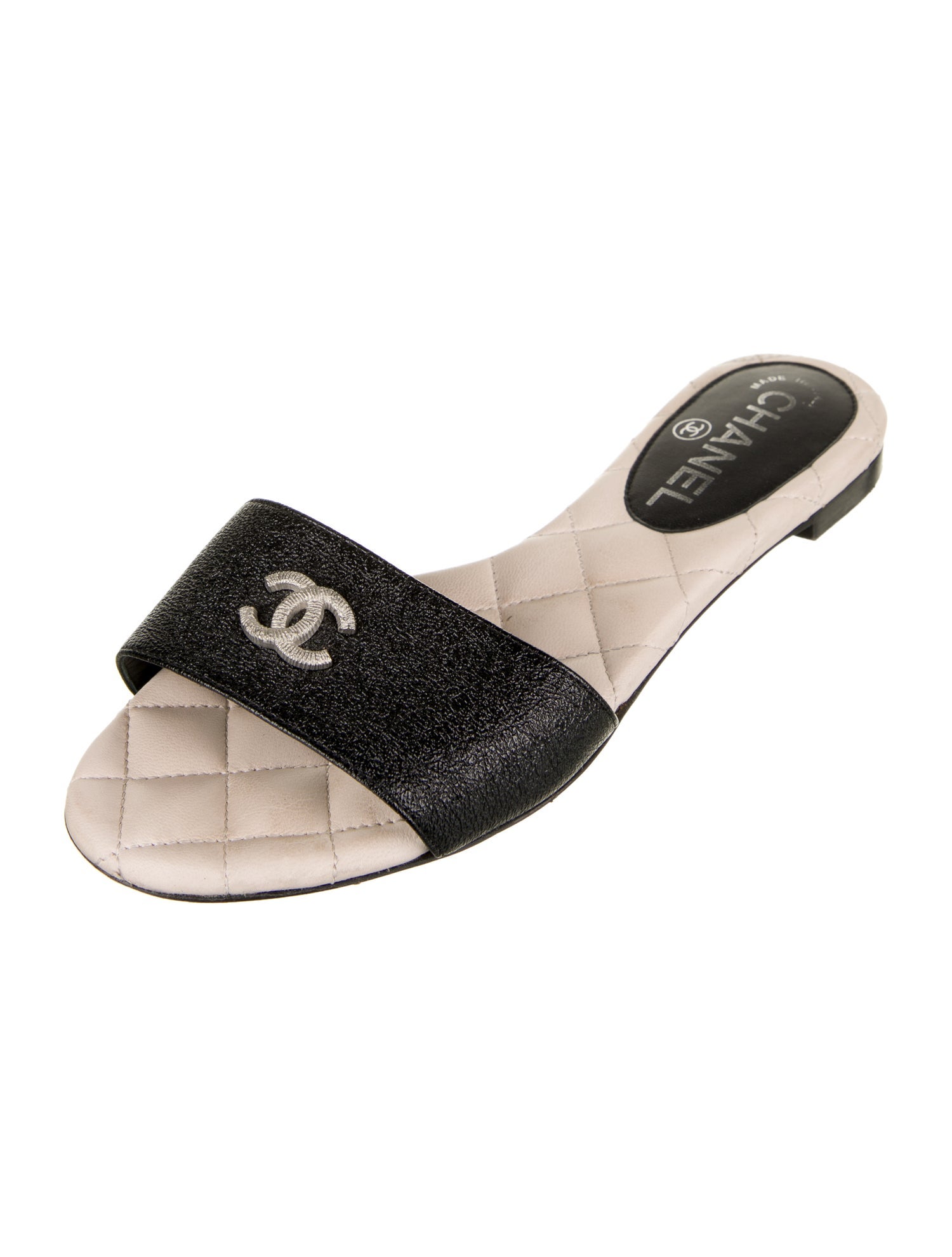 Chanel Interlocking CC Logo Leather Slides - Black Sandals, Shoes ...