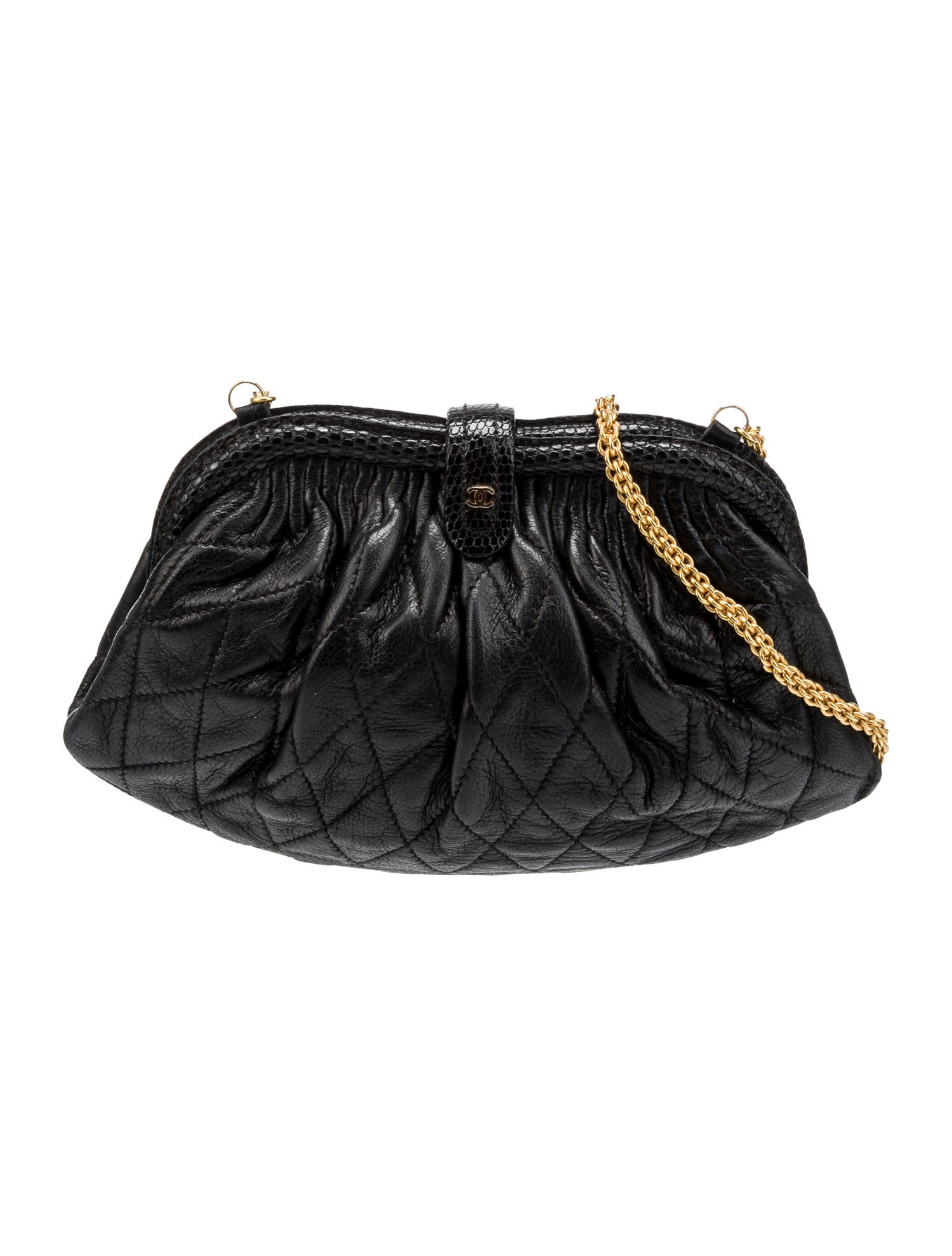Chanel Crocodile-Trimmed Frame Clutch - Black Crossbody Bags, Handbags ...