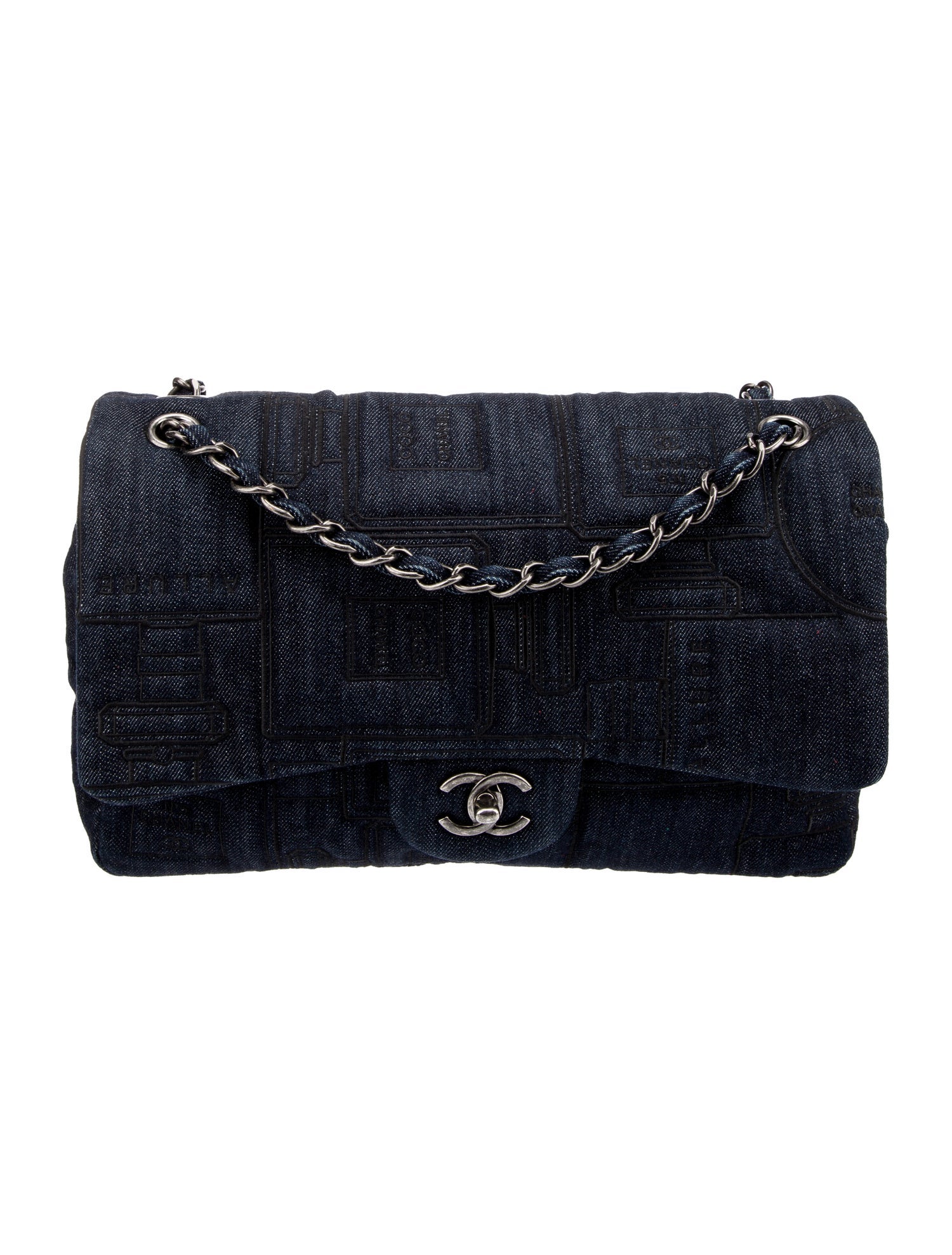 Chanel Denim Perfume Embroidered Jumbo Flap Bag - Blue Shoulder Bags ...