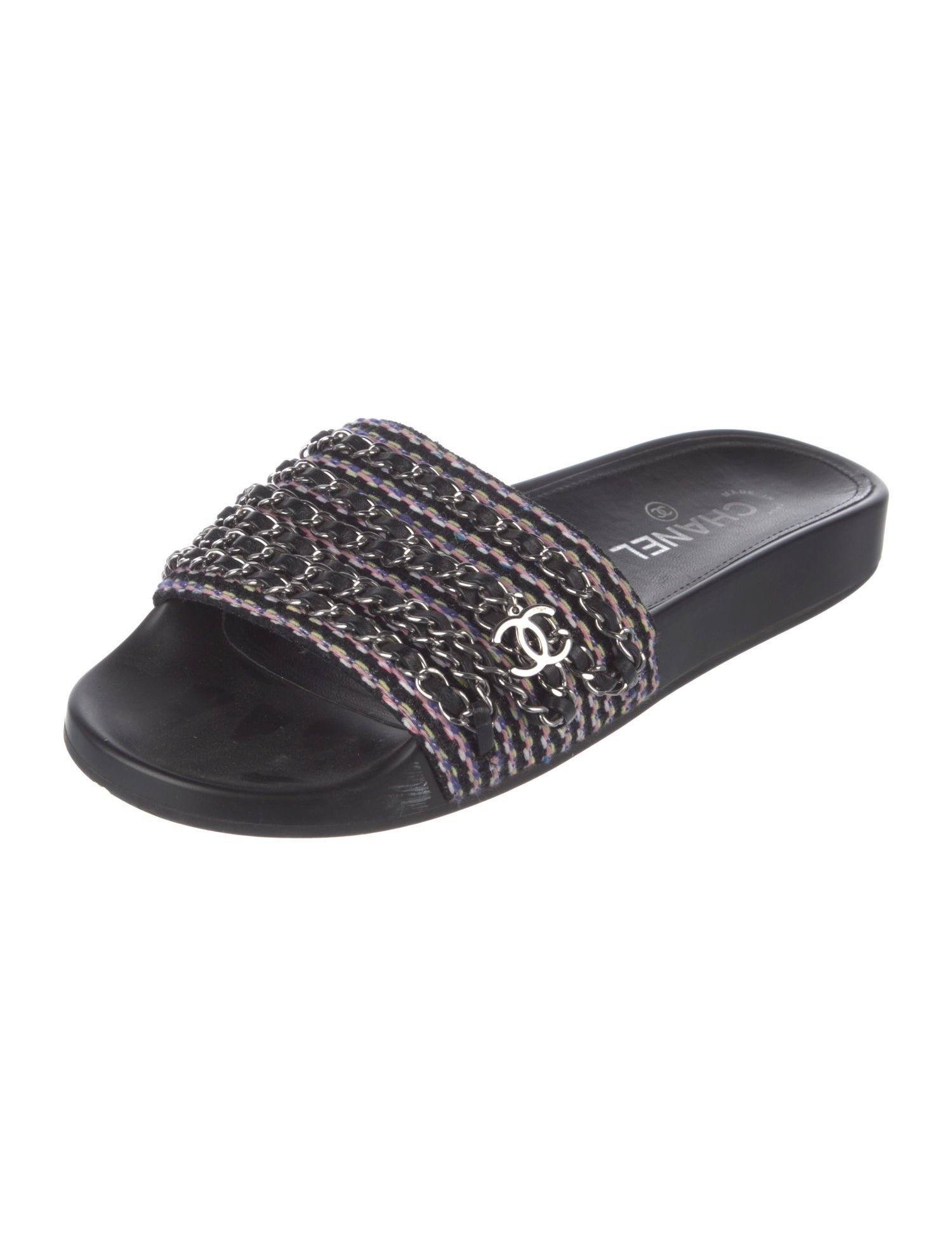 Chanel Interlocking CC Logo Suede Slides - Black Sandals, Shoes ...