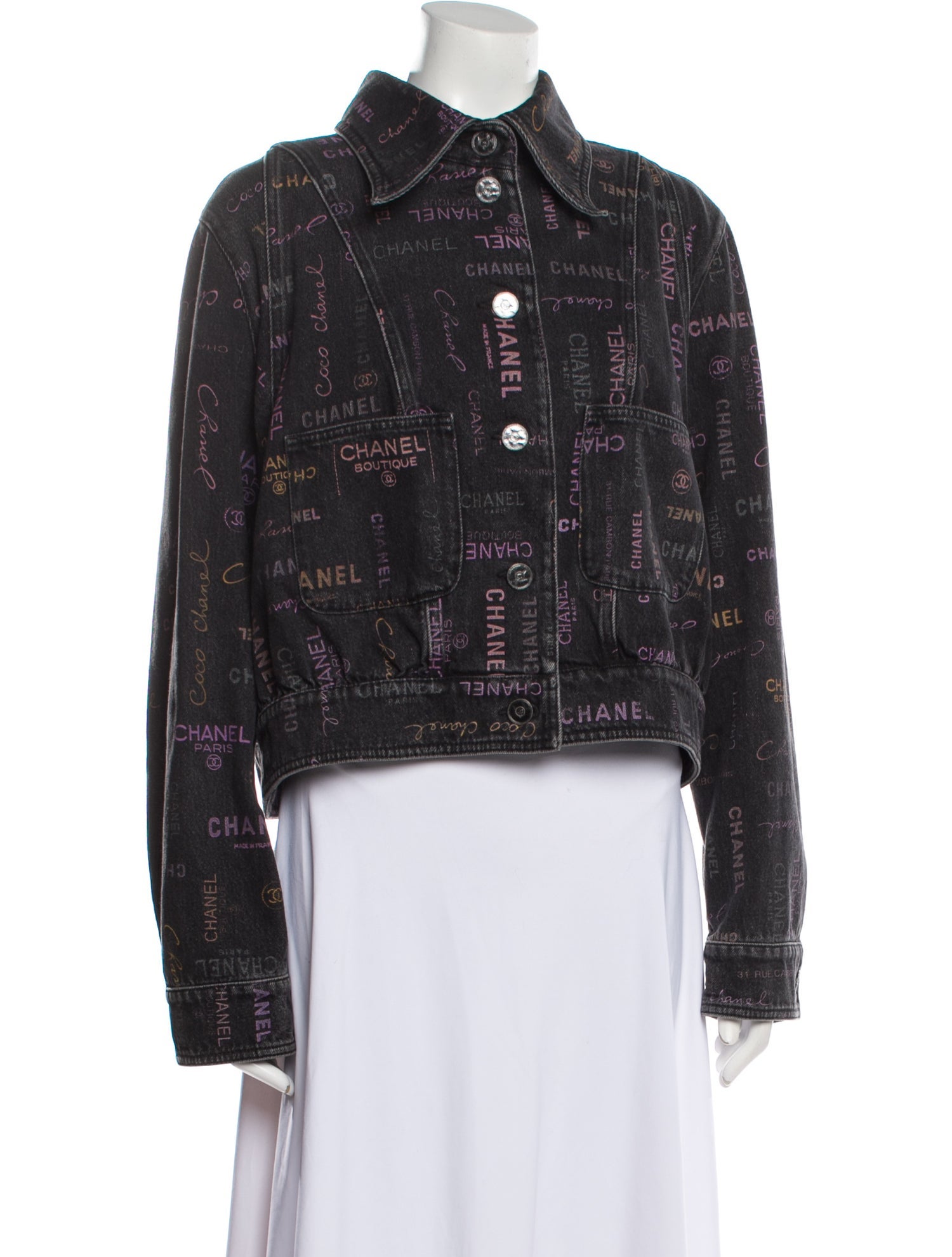 Chanel 2022 Printed Denim Jacket - Grey Jackets, Clothing - CHA997329 ...