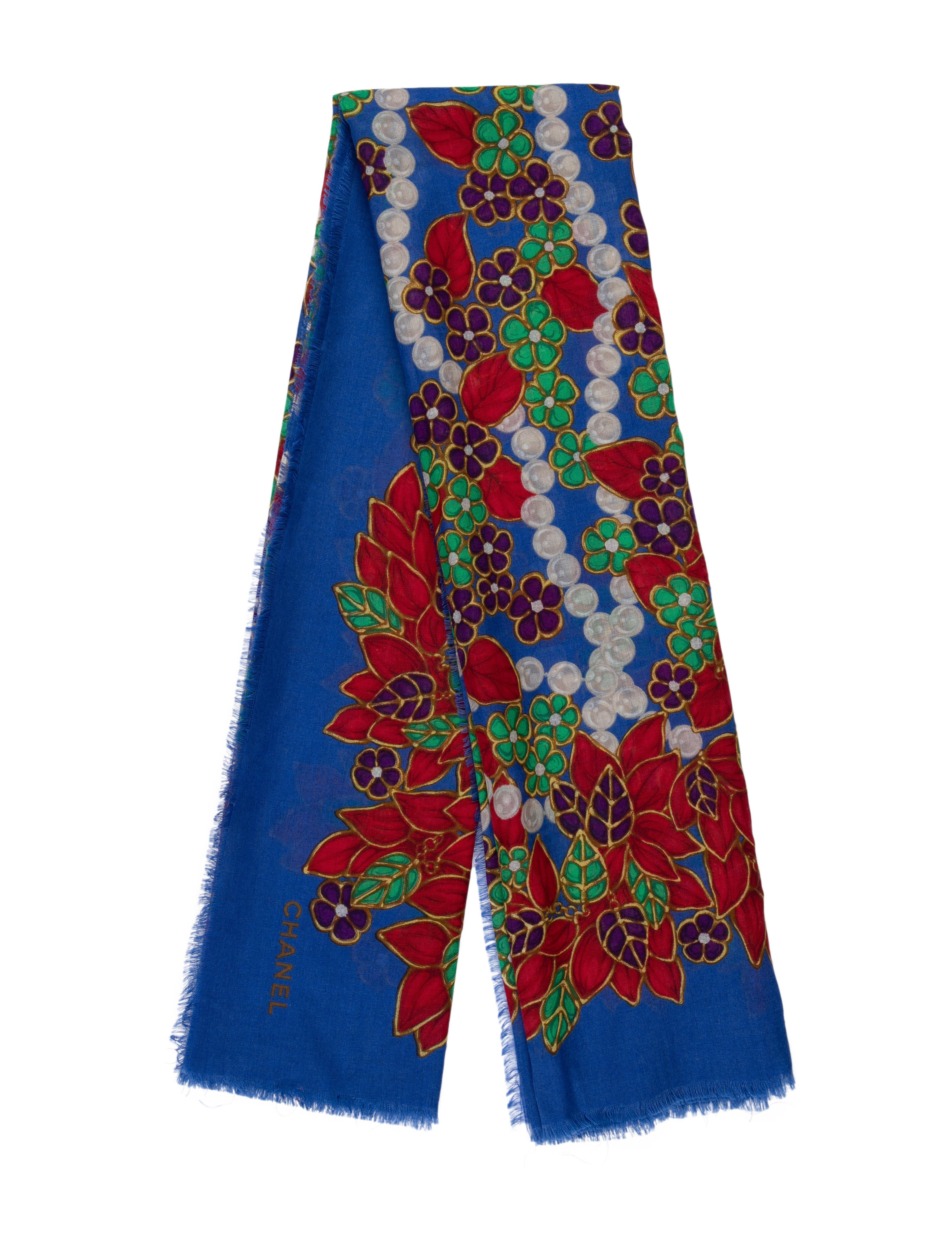 Chanel Wool Vintage Scarf - Blue Scarves and Shawls, Accessories ...