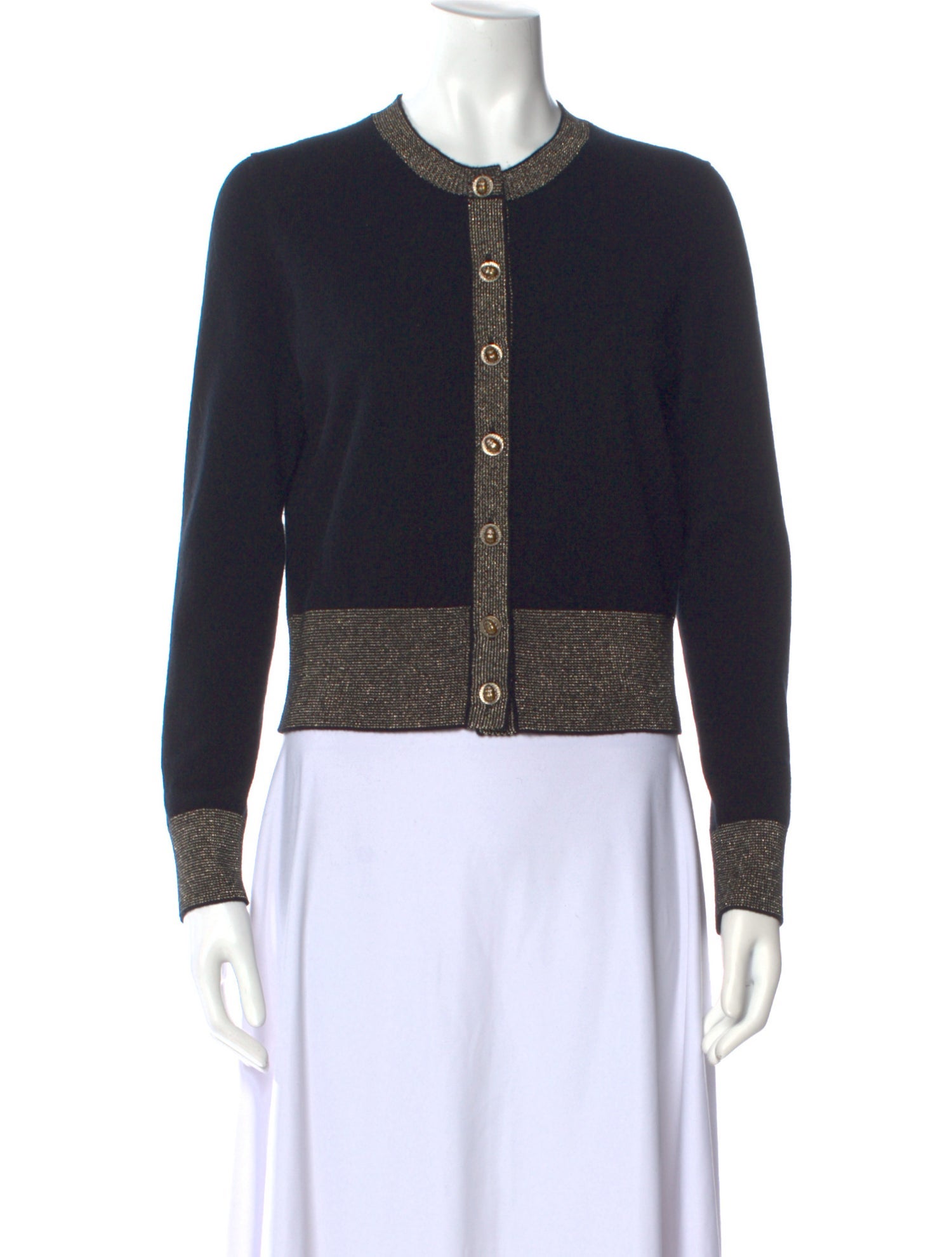 Chanel Cashmere Striped Sweater w/ Tags - Metallic Knitwear, Clothing ...