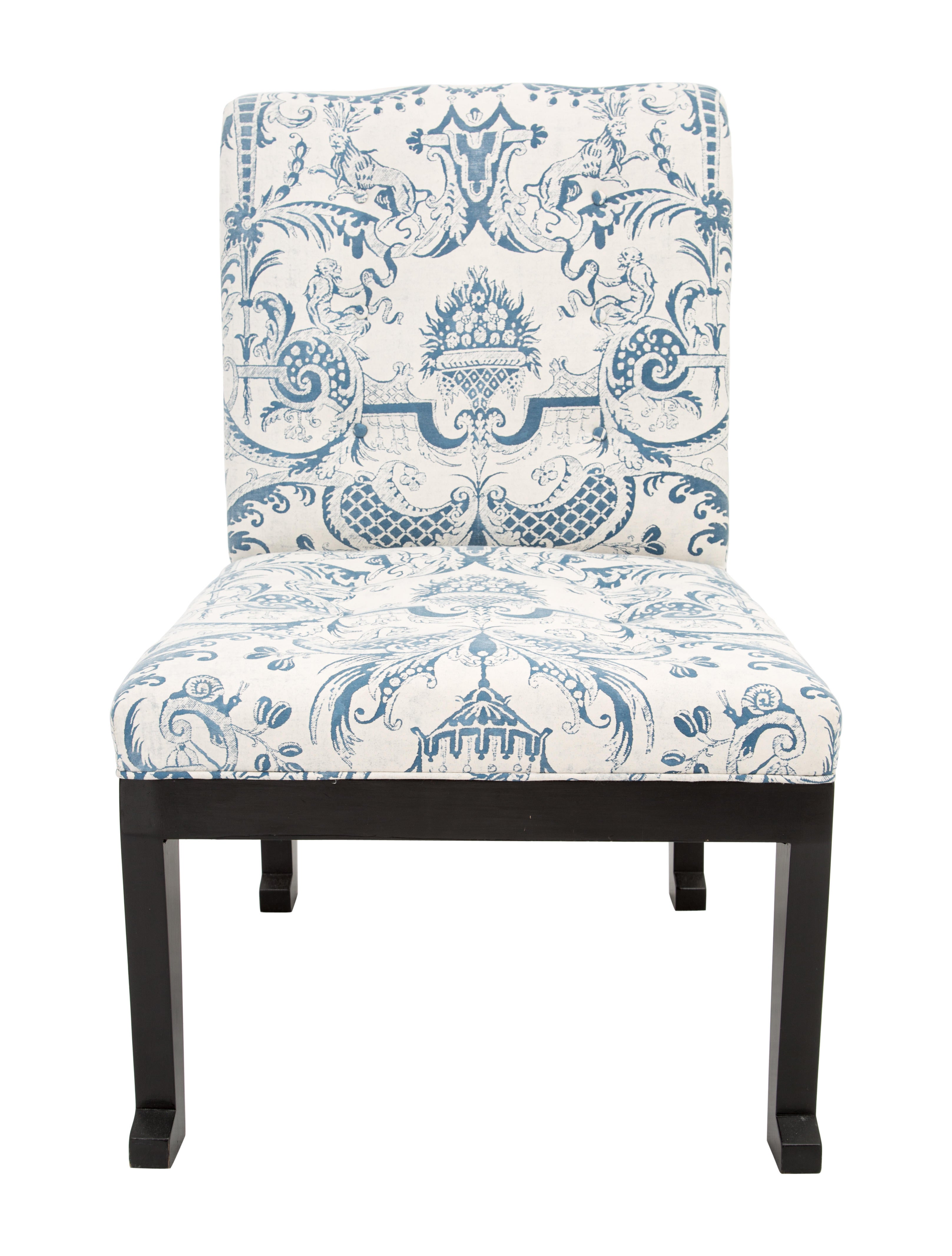 Chair Pair of Toile Side Chairs - Blue Seating, Furniture - CHAIR20086 ...