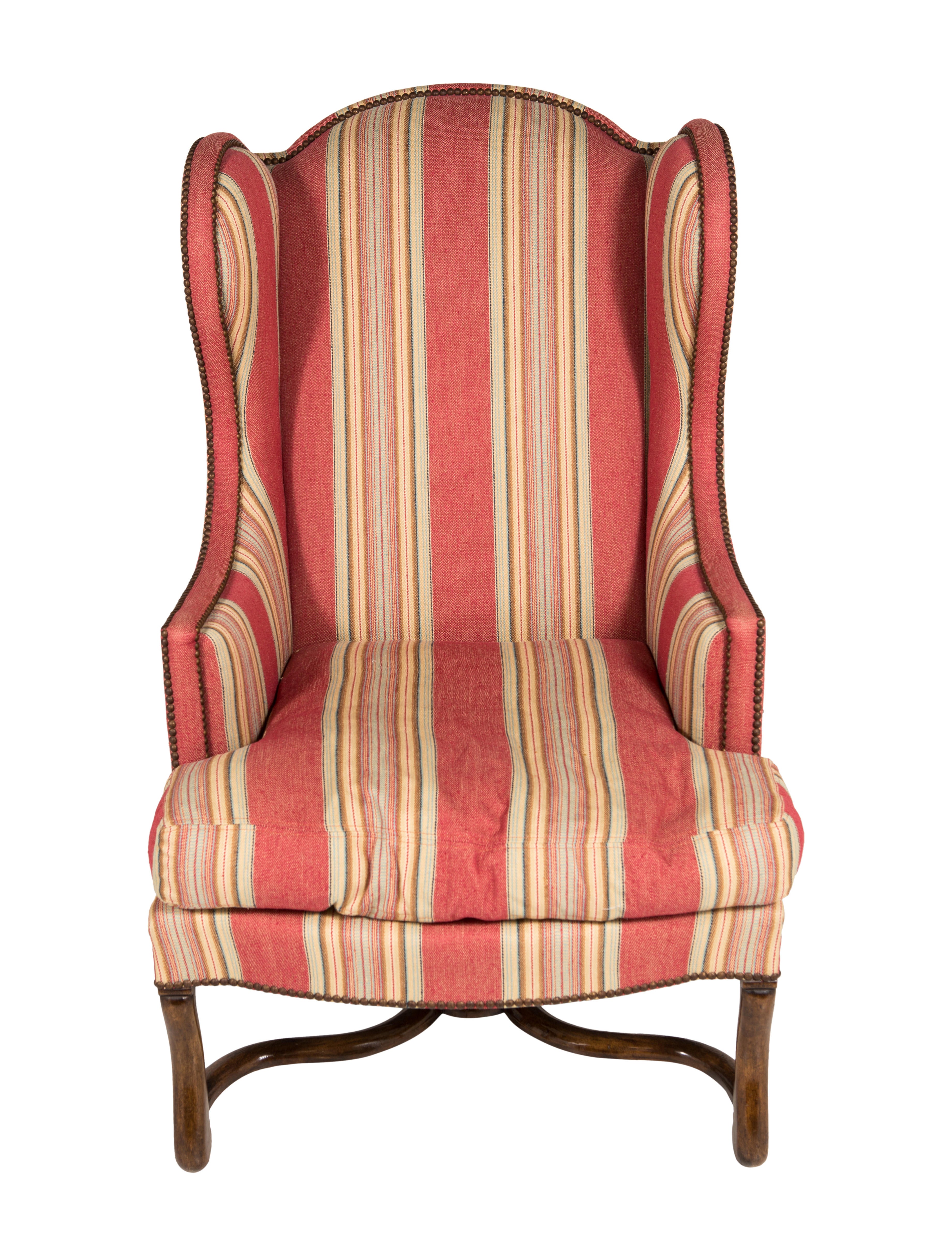 Chair Striped Upholstered Wingback Chair - Brown, 1 pieces Seating ...