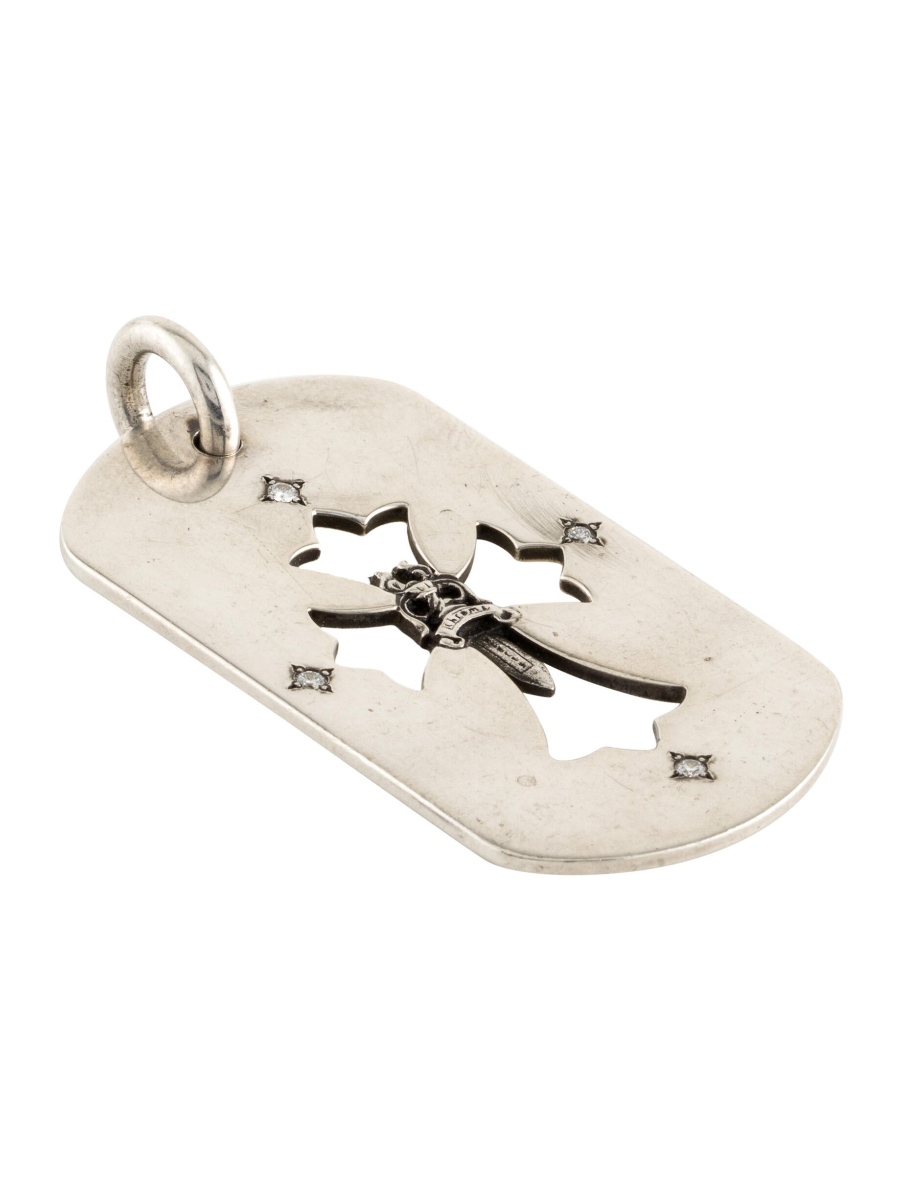 Chrome Hearts Diamond Dagger Dog Tag - Sterling Silver Pendant ...