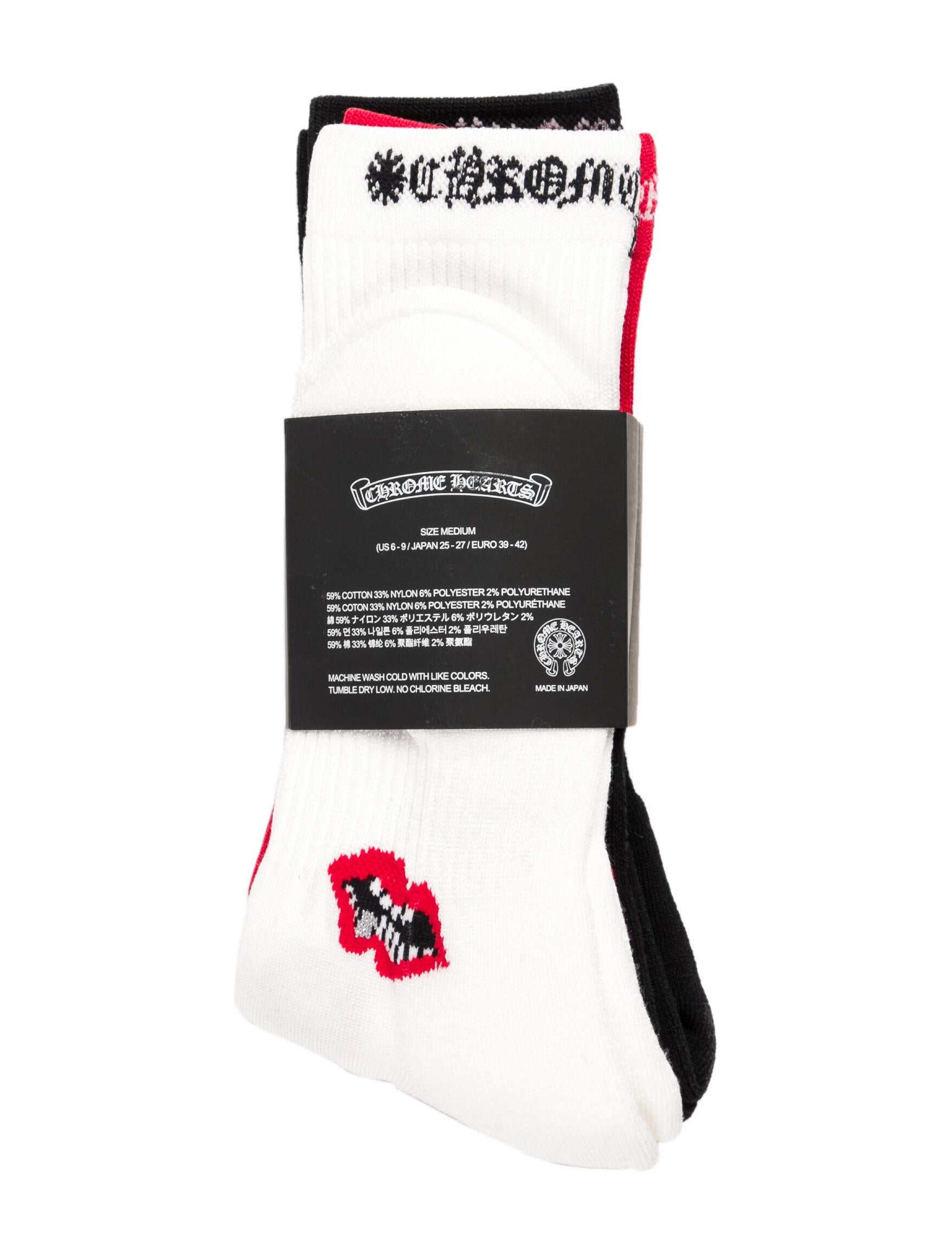 Chrome Hearts x Matty Boy 'Chompers' Crew Socks 3-Pack w/ Tags - Red ...