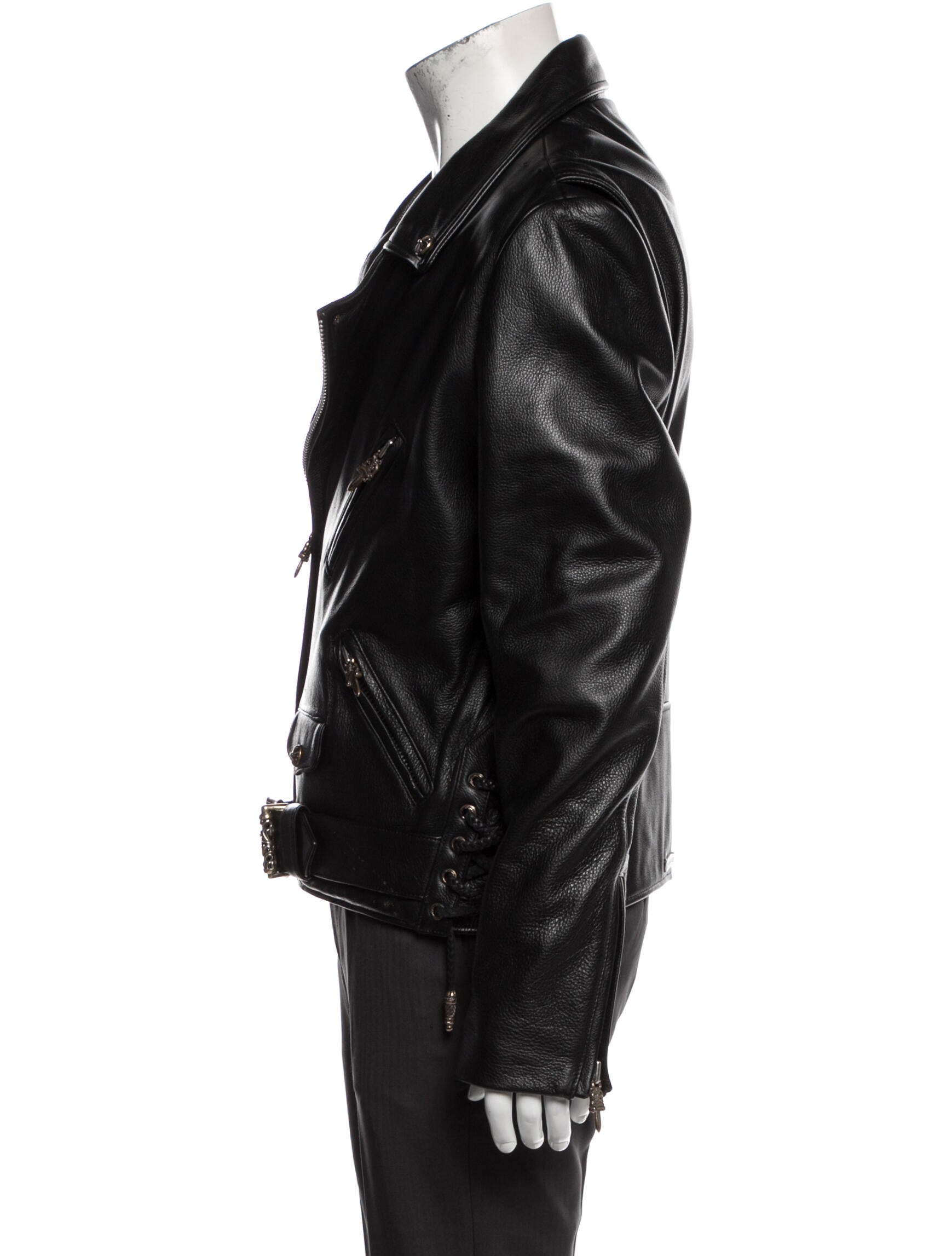 Chrome Hearts Hermes Lined JJ Dean Biker Leather Moto Jacket - Black ...