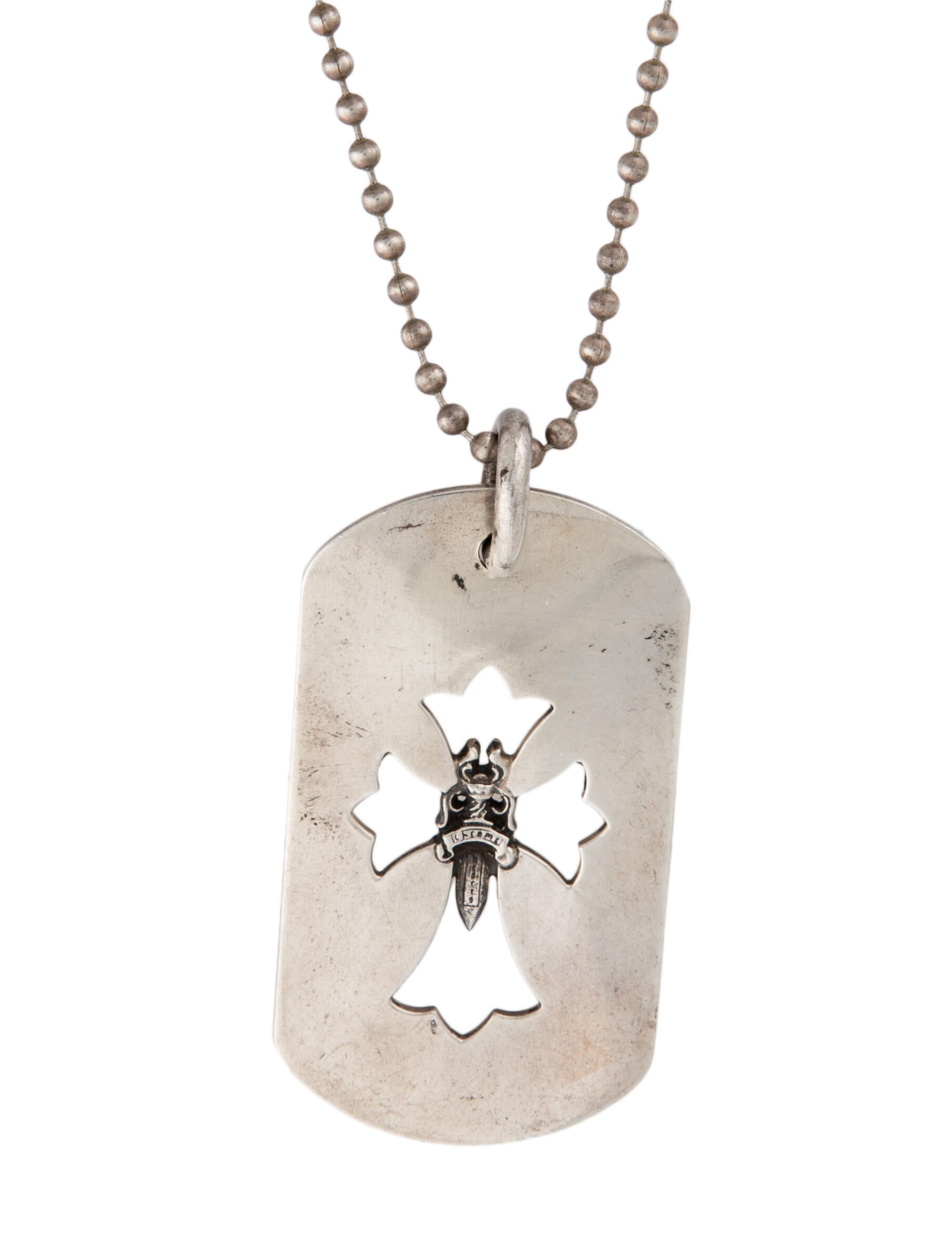 Chrome Hearts Vintage Dagger Cross Dog Tag Pendant Necklace - Sterling ...